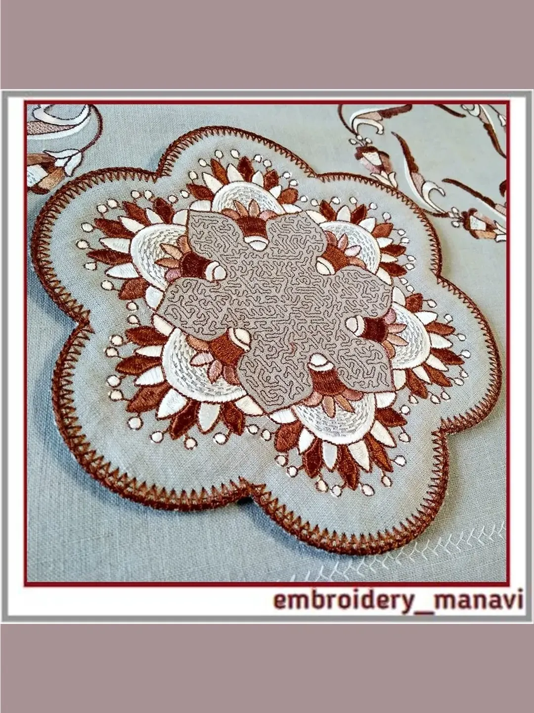 In the hoop embroidery design stand mug rug, plates, lunchmat