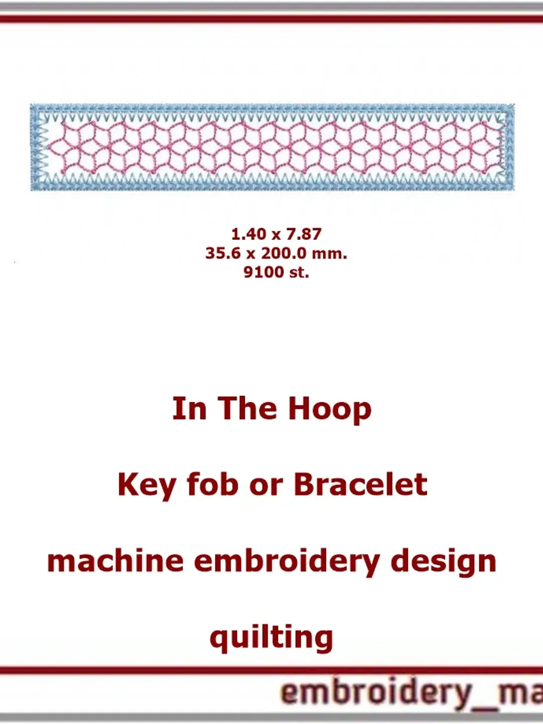 In the hoop Key fob or Bracelet embroidery design with quilting ITH by ...