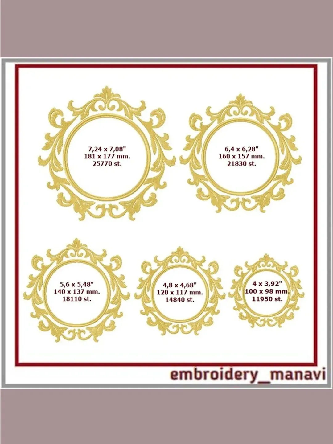 Baroque monogram frame embroidery design