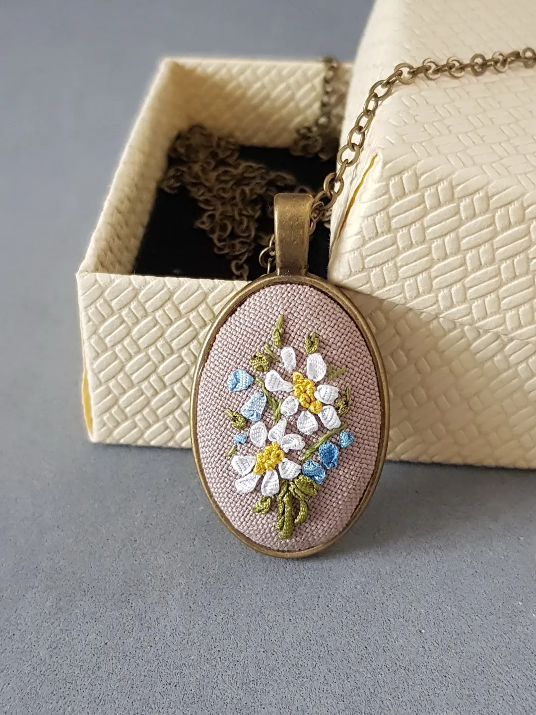Ribbon embroidered sunflower on pendant, 4th wedding anniversary gift ...