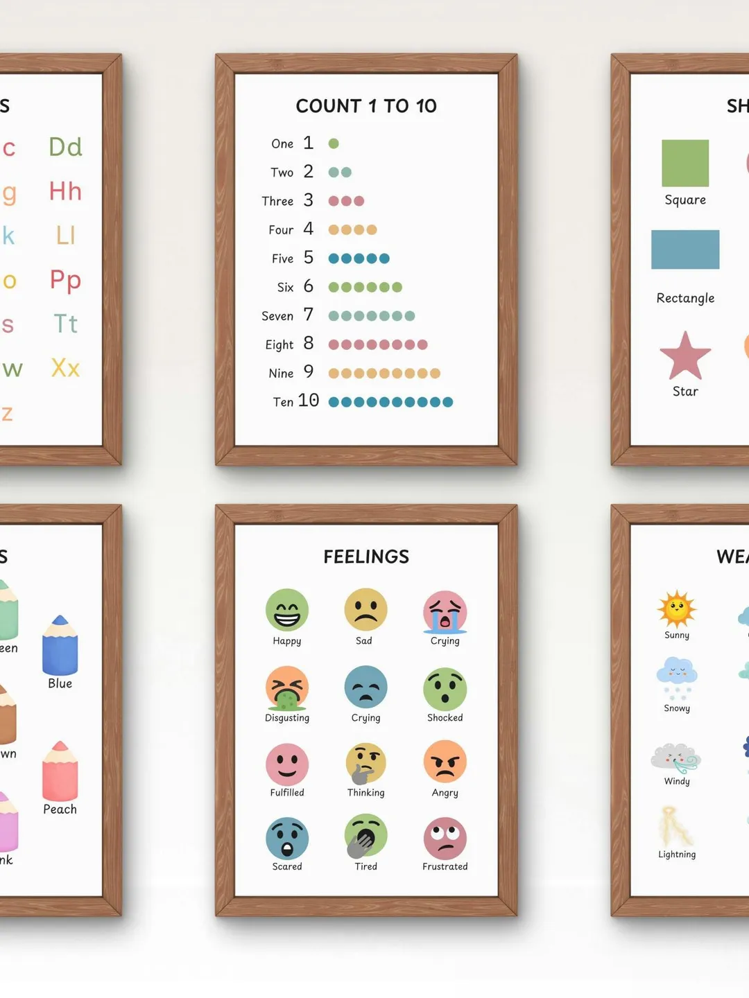 Preschool Learning Posters: Alphabet, Numbers, Shapes, Colors (PDF)