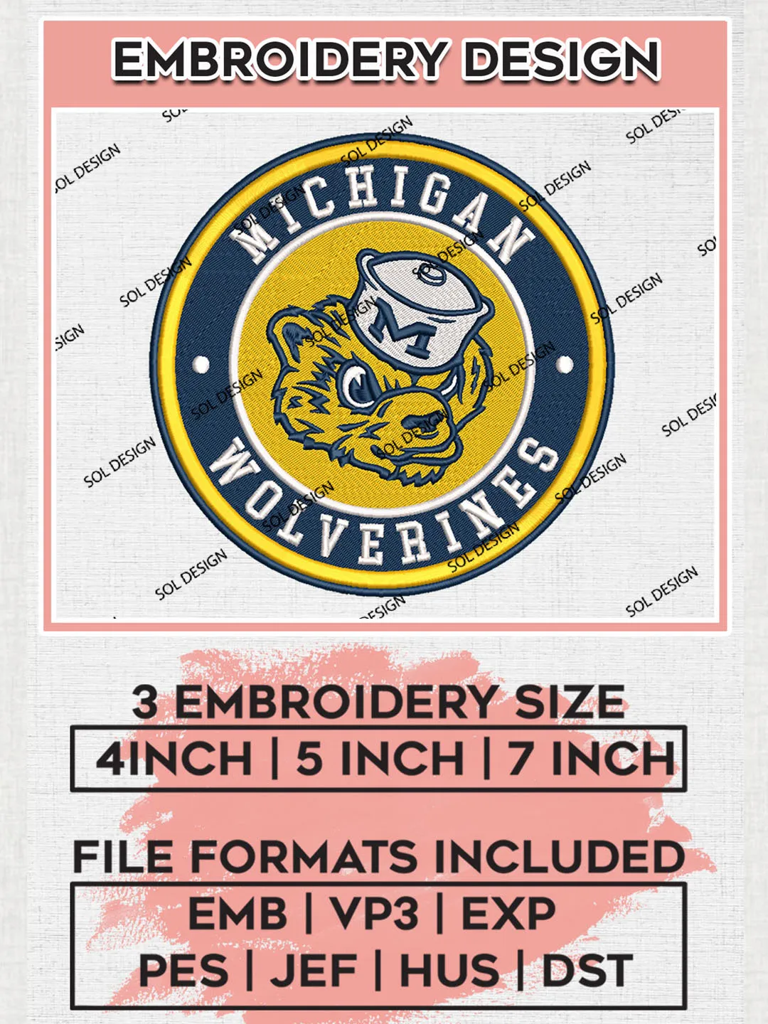 NCAA Michigan Wolverines Round Logo Embroidery, NCAA Michigan ...