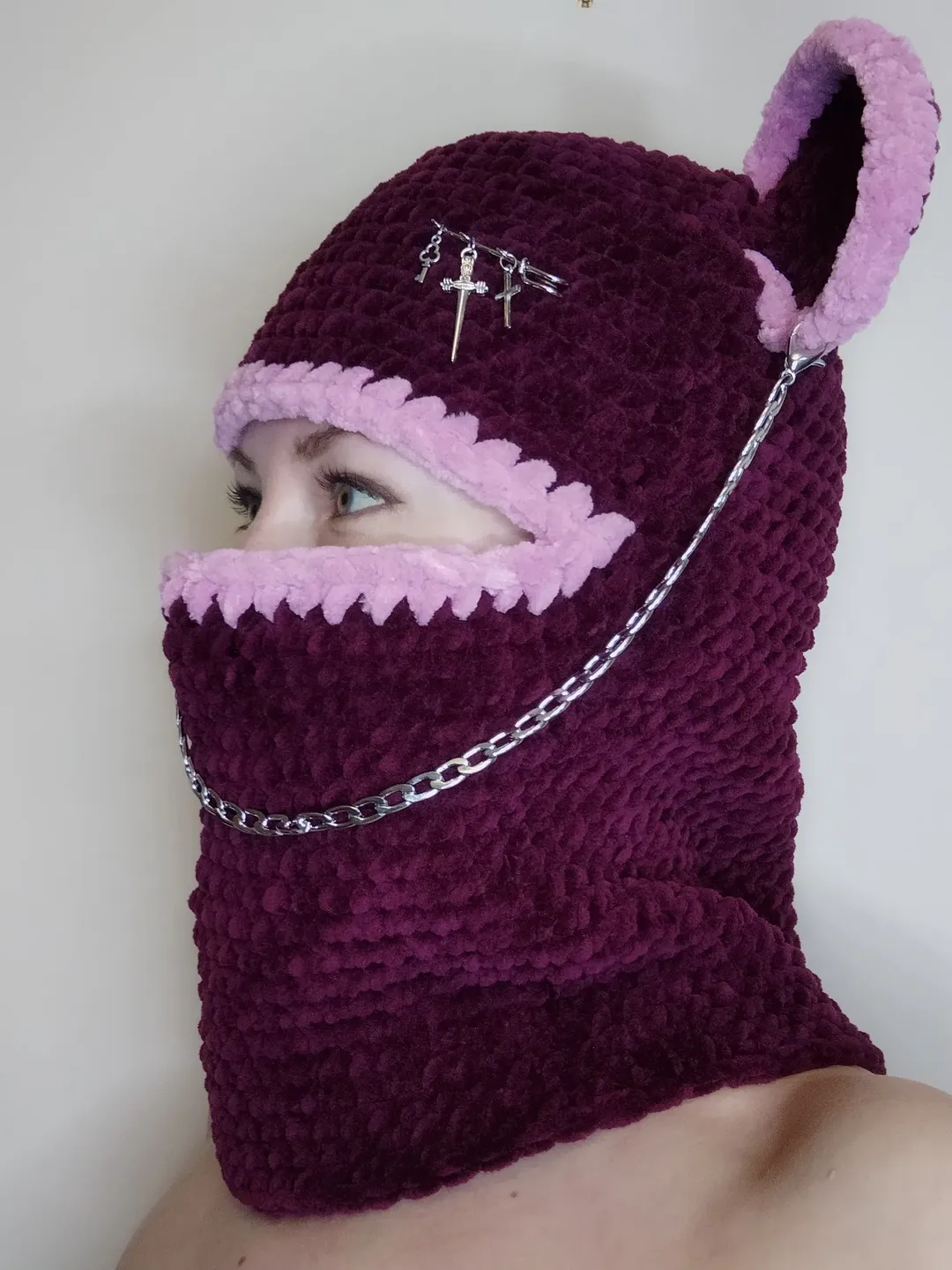 Pastel goth balaclava crochet Fluffy bear balaclava with chain Gothic ...