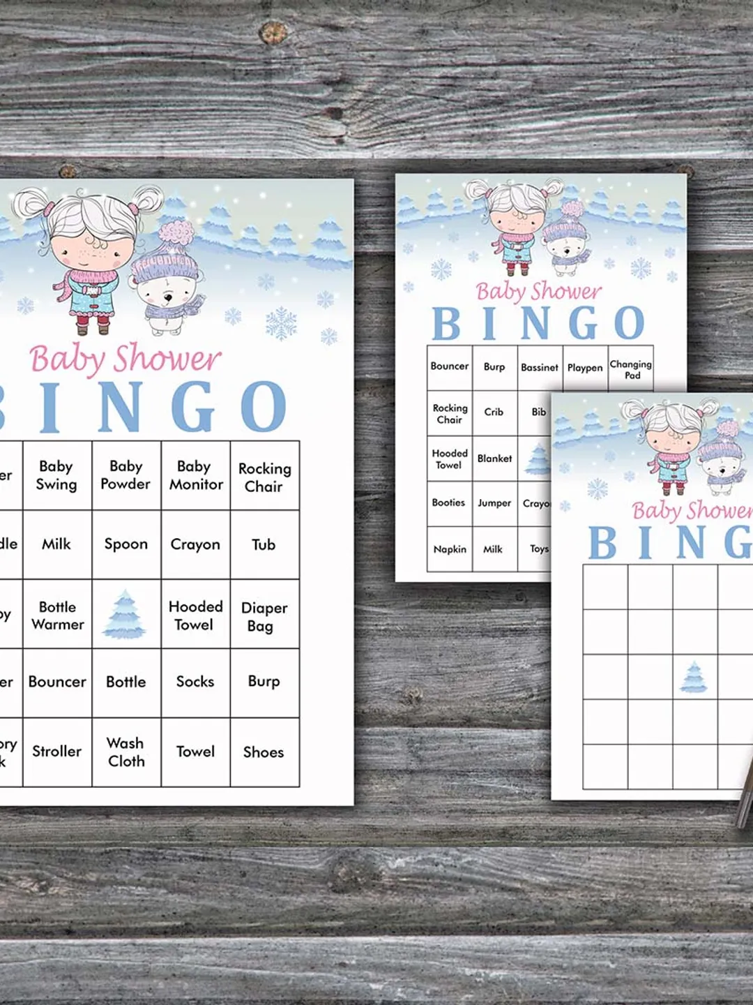 60 Polar bear Baby Shower Bingo Cards,Christmas Baby Shower Bingo Games ...
