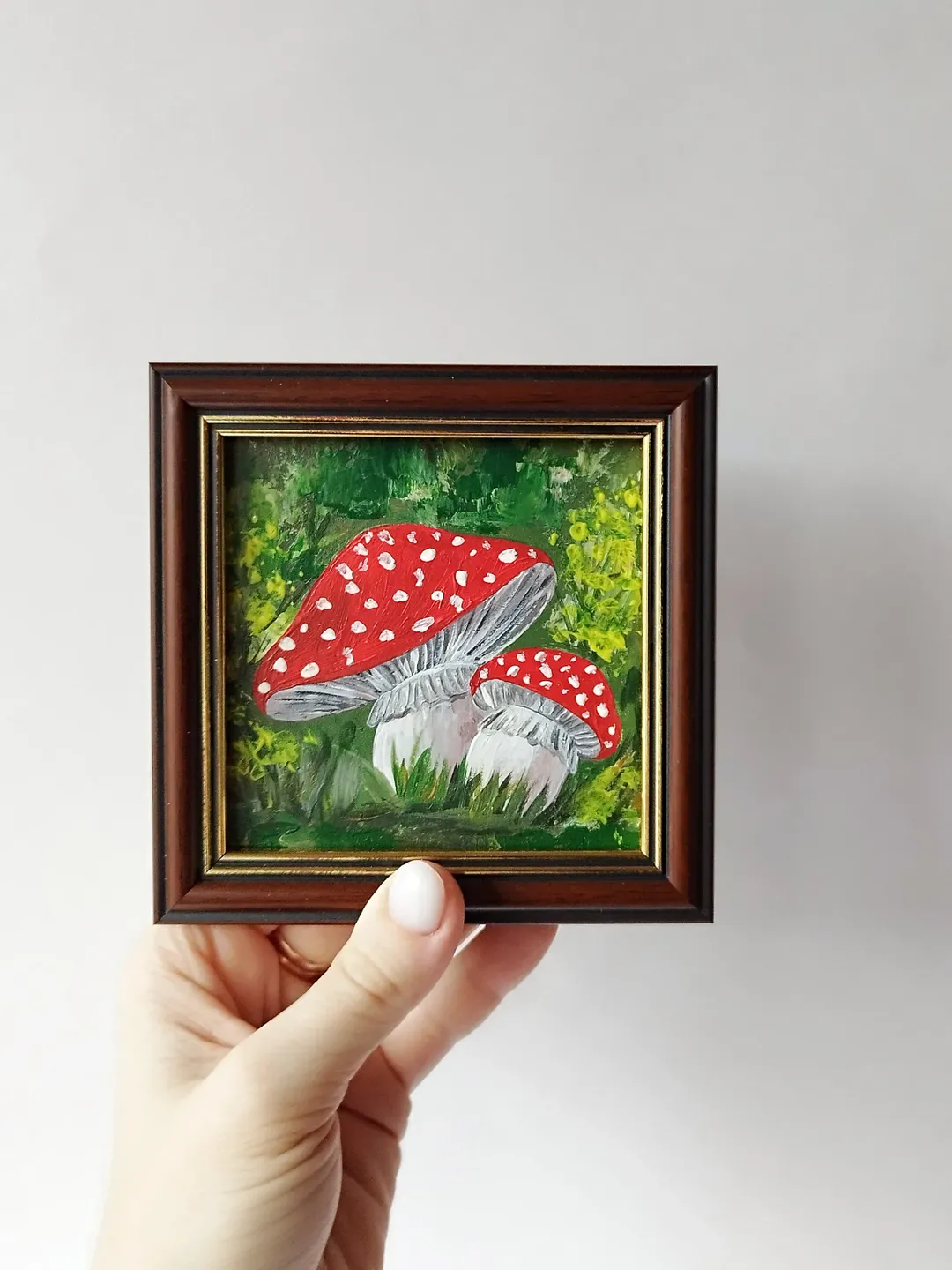 Mushroom paintings fly agaric wall art set of 2