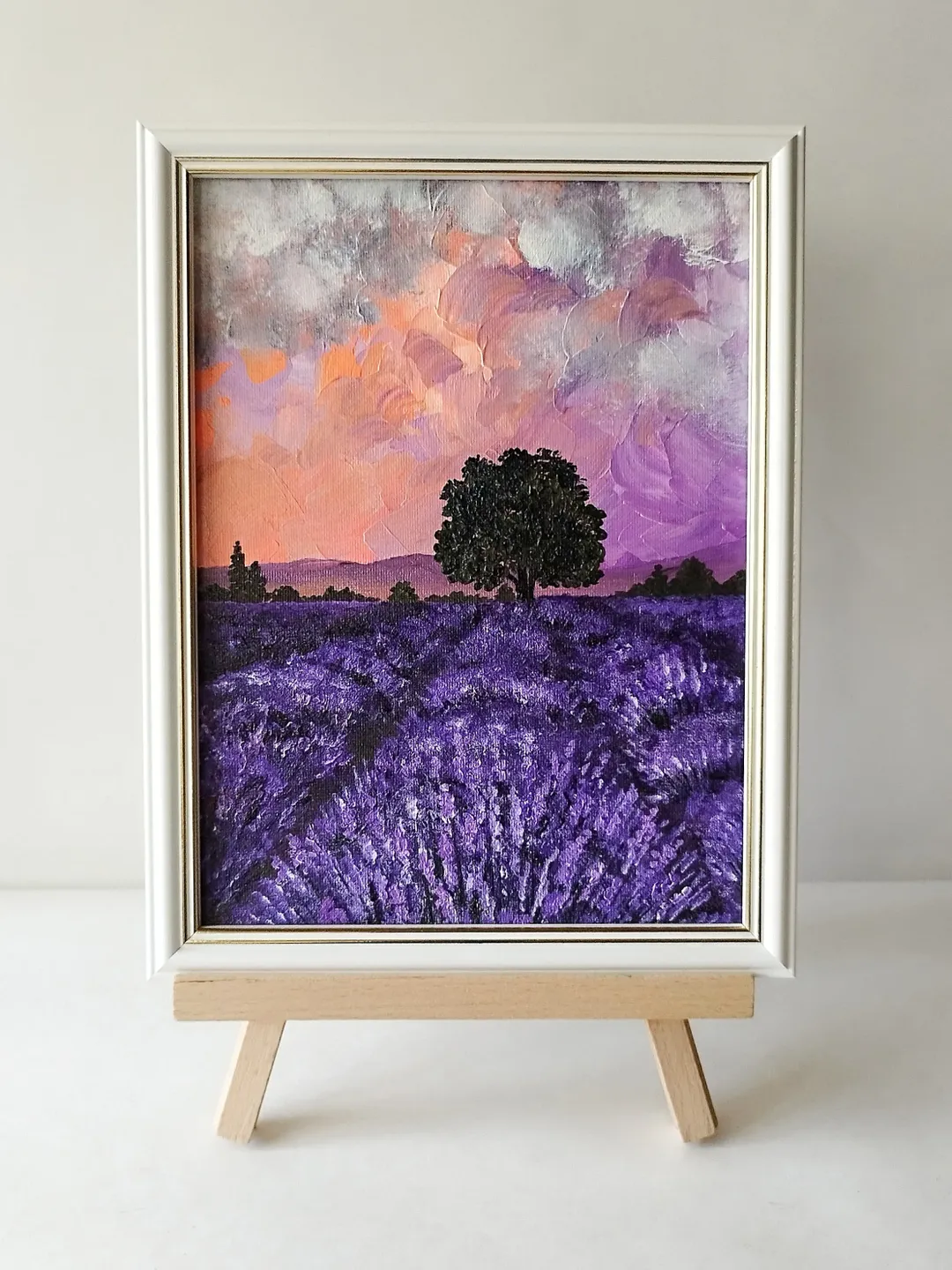 Lavender field miniature painting on a small canvas