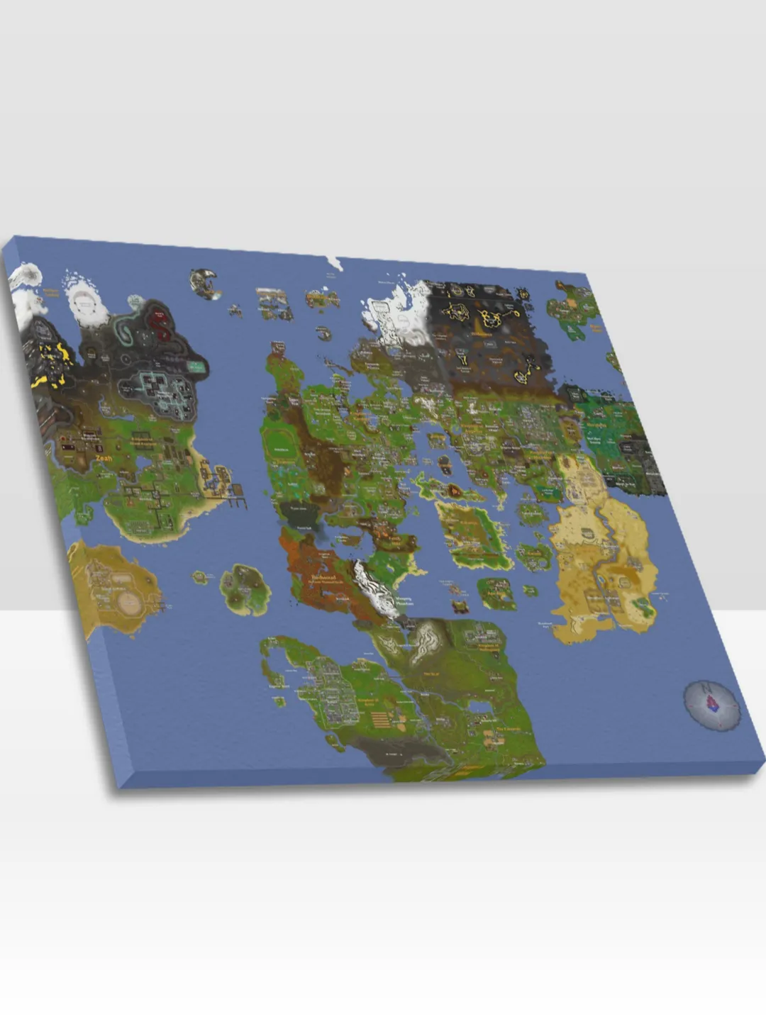 Runescape World Map Frame Canvas Print, Wall Art Home Decor Poster