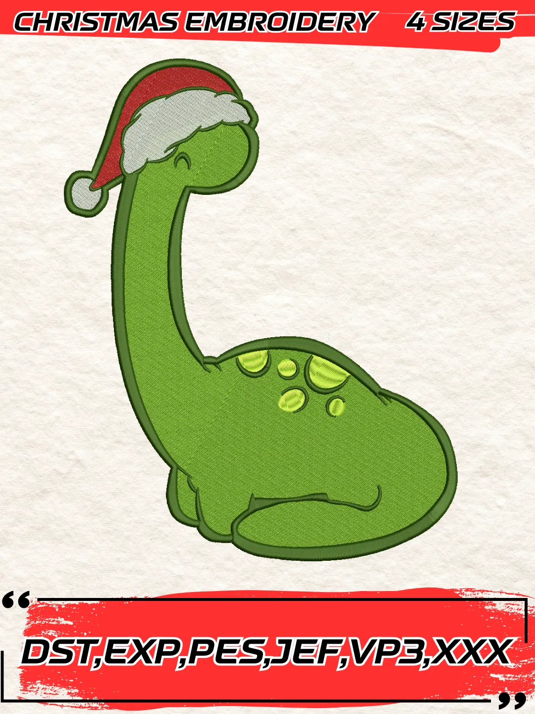 Cute Brontosaurus With Santa Hat Embroidery Design,Christmas Embroidery ...