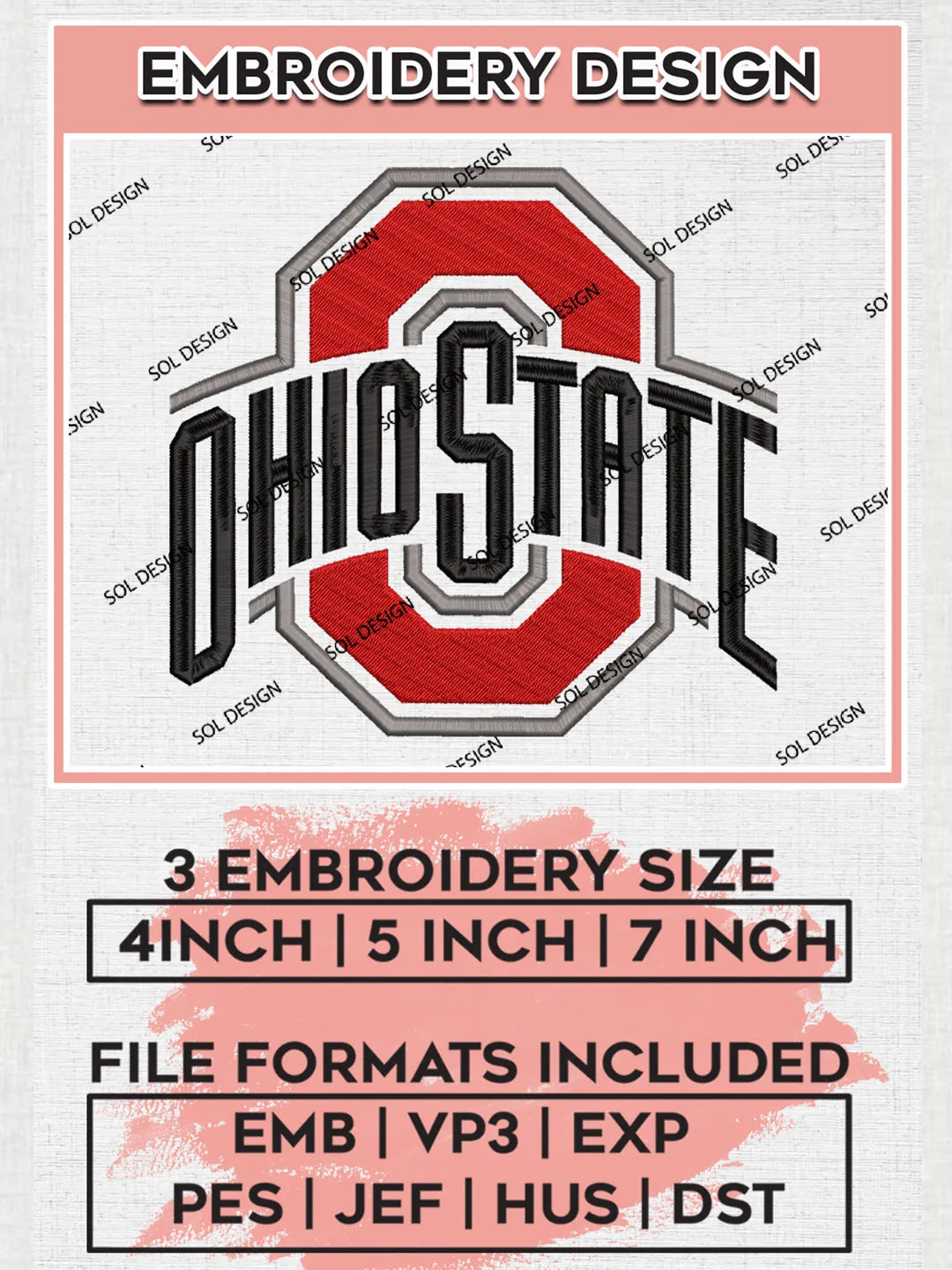 NCAA Ohio State Buckeyes Round Logo Embroidery, NCAA Ohio State ...
