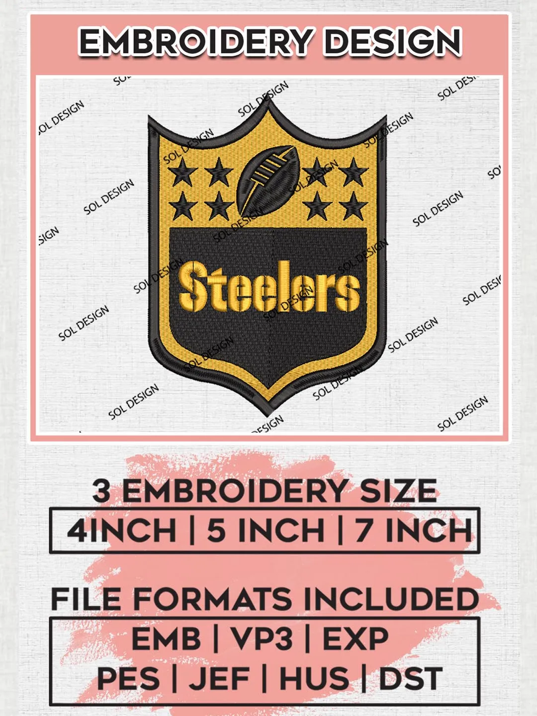 NFL Pittsburgh Steelers Embroidery Design Files, NFL Steelers, NFL ...