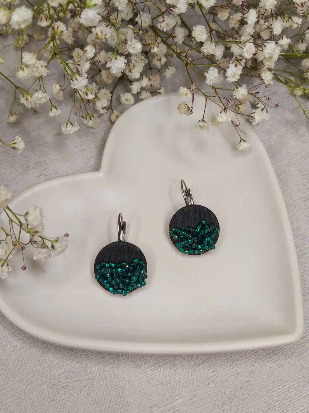 Red black boho polymer clay and Beads handmade earrings, unique elegant ...