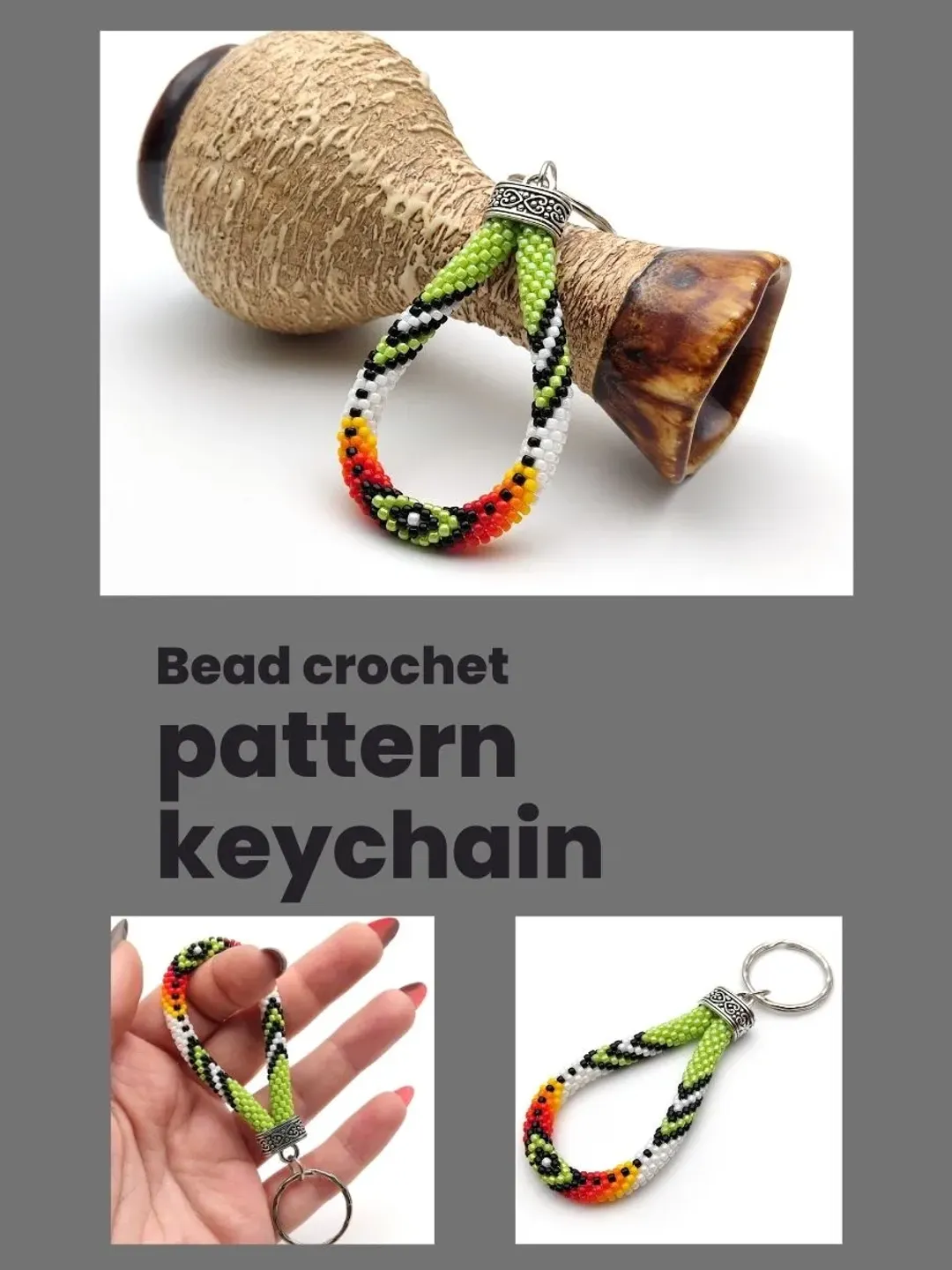 Bead crochet pattern, PDF pattern, Pattern keychain, Black ethnic ...