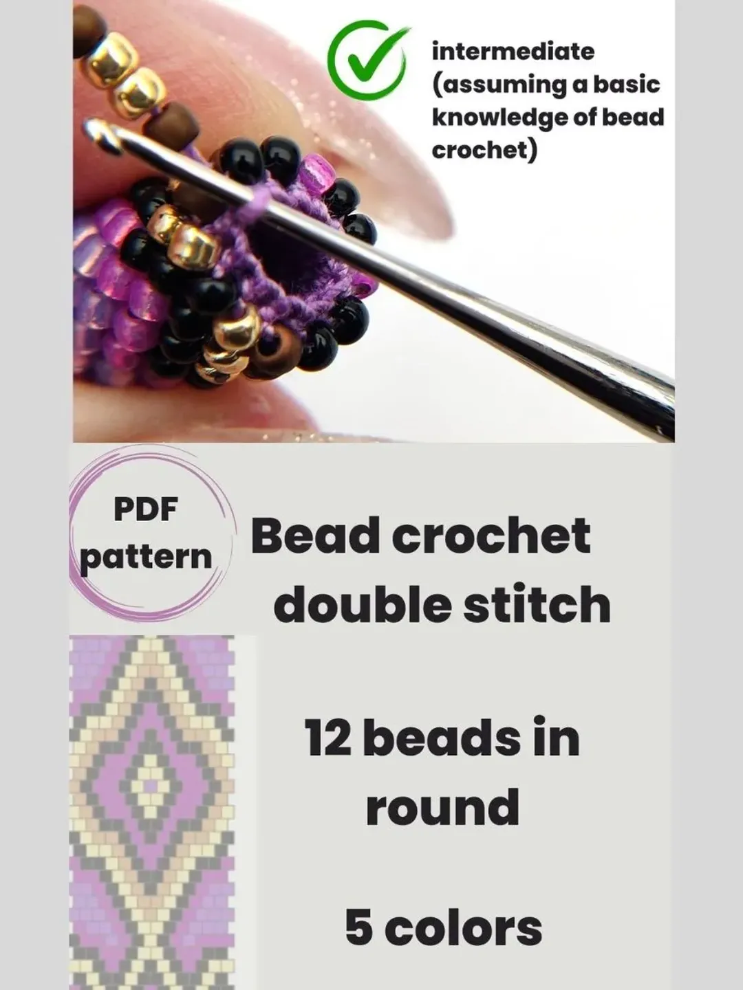 PDF bead crochet pattern, PDF file, Rope bead crochet pattern, Seed ...