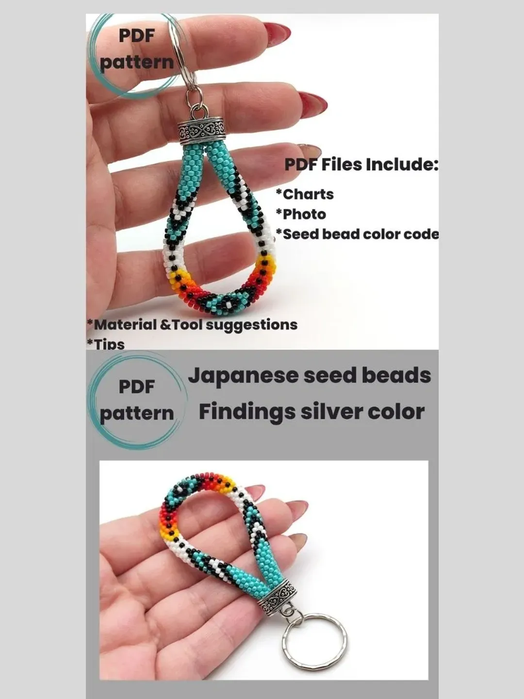 Bead crochet pattern, PDF pattern, Pattern keychain, Turquoise keychain ...