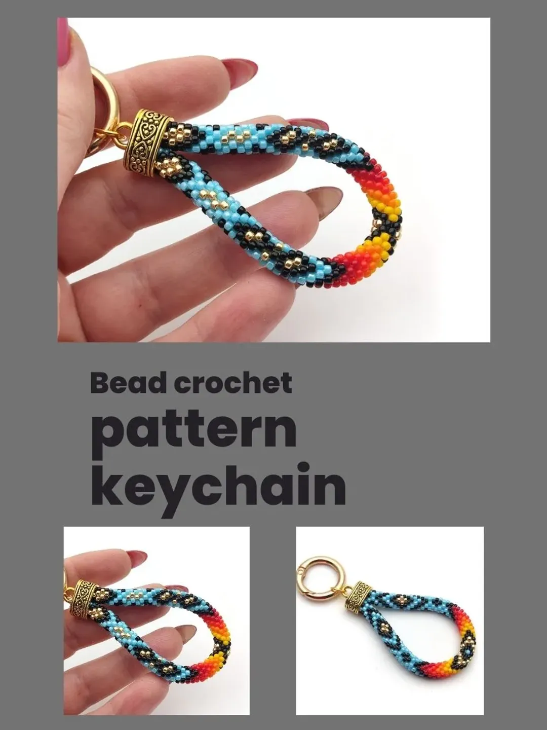 Bead crochet pattern, PDF pattern, Pattern keychain, Black ethnic ...
