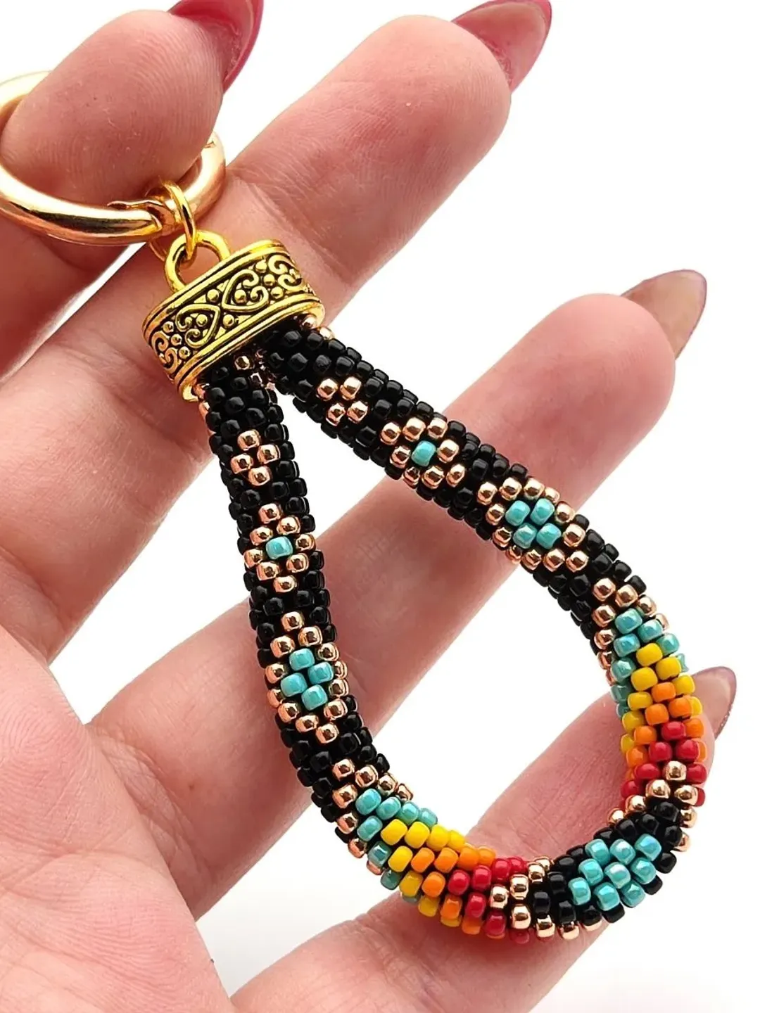 Bead crochet pattern, PDF pattern, Pattern keychain, Black ethnic ...