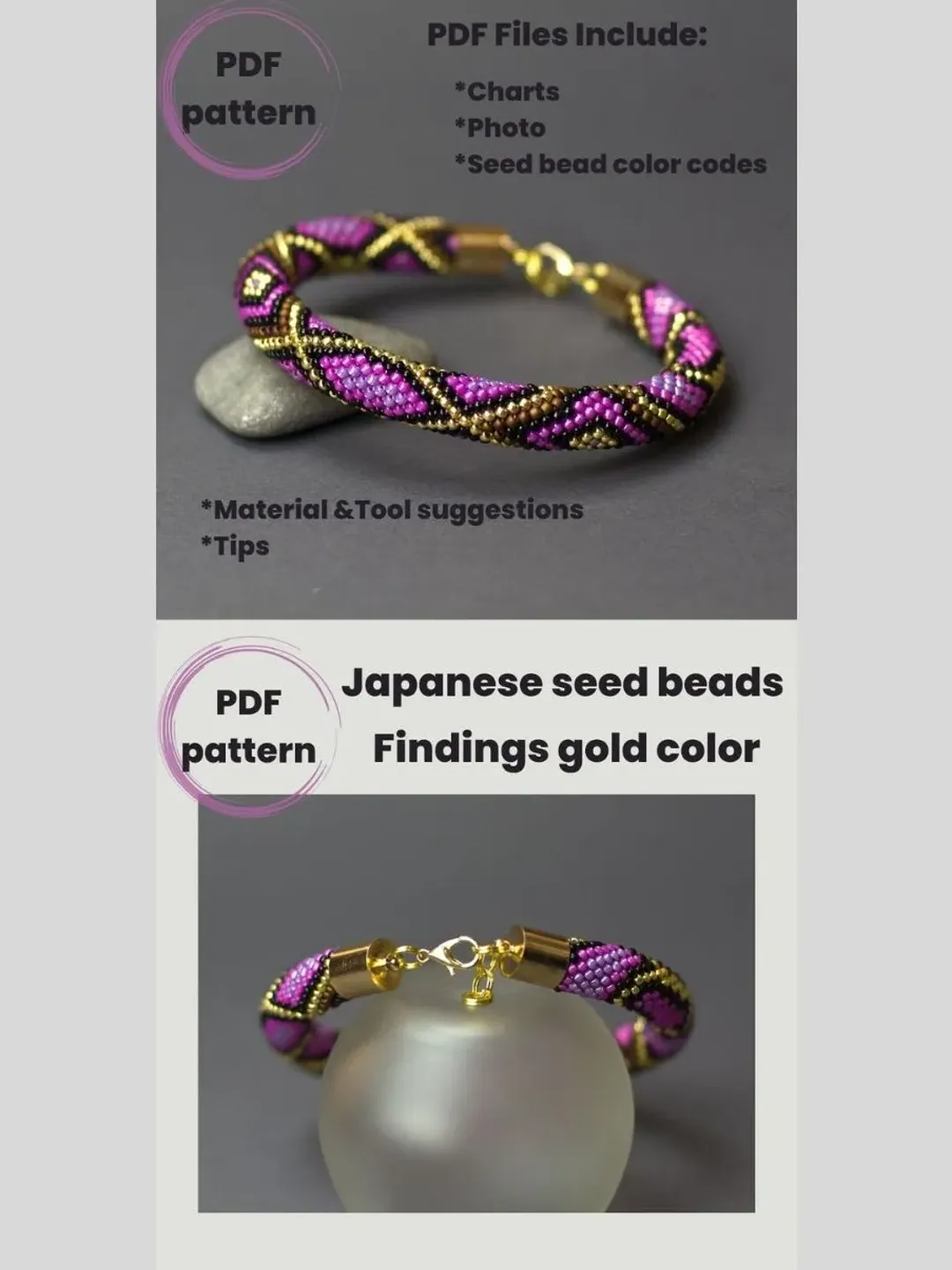 PDF bead crochet pattern, PDF file, Rope bead crochet pattern, Seed ...