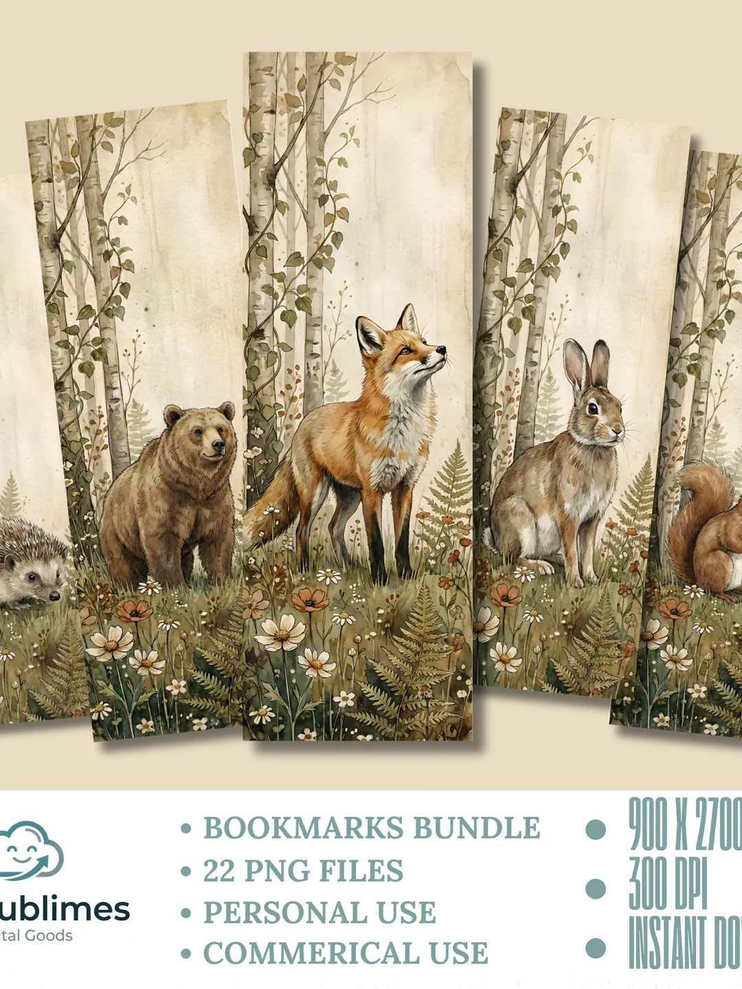 Woodland Animal Bookmark Sublimation Bundle, Watercolor Forest Animals ...