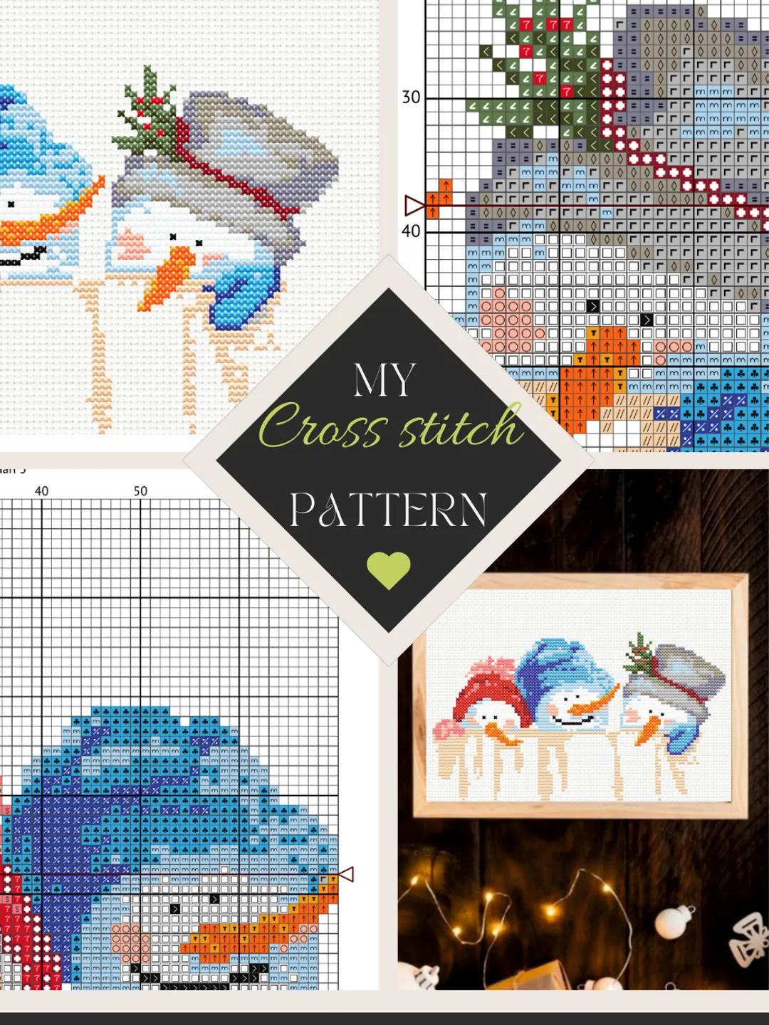 Cross stitch pattern Snowman, Christmas design PDF