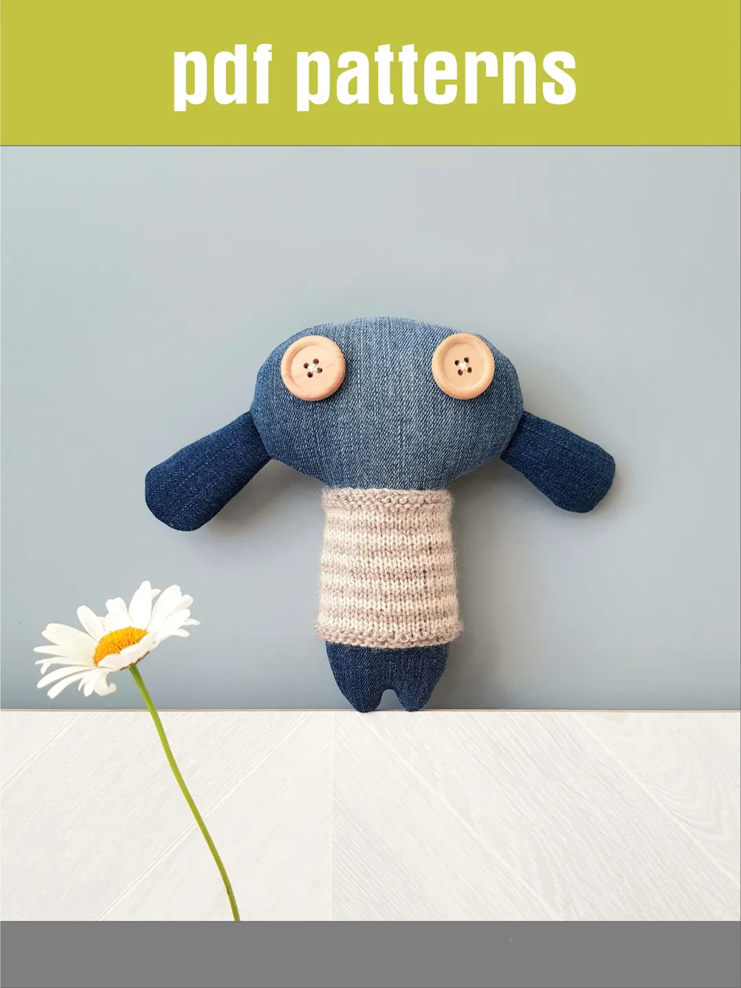 Cute denim Bunny pattern pdf for sewing and knitting, digital tutorial ...
