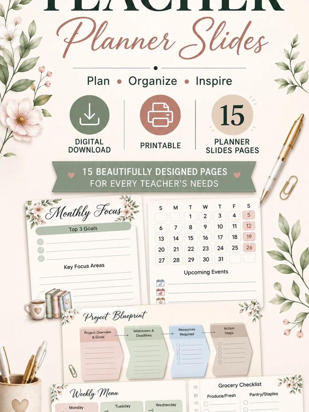 Ultimate Teacher Planner Slides Bundle | Printable & Digital Teacher ...