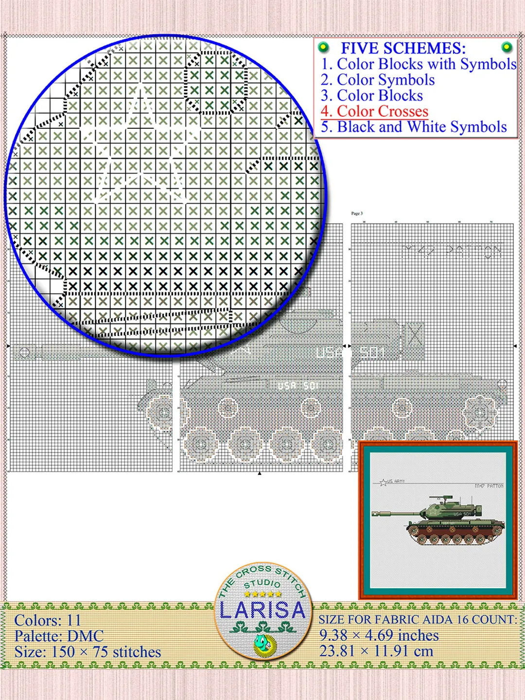 M47 Patton Cross Stitch Pattern | Patton Tank Chart | American War Machine