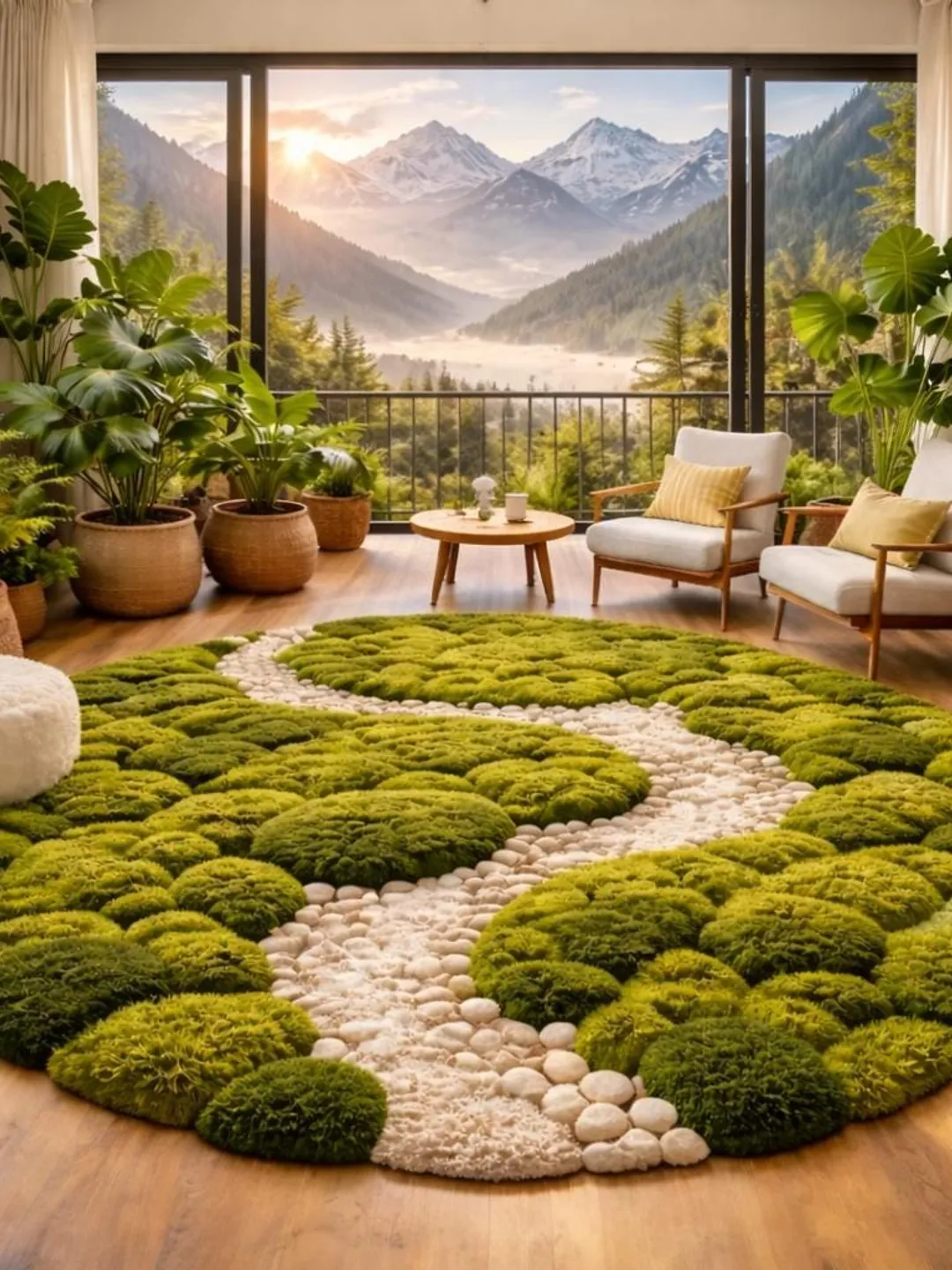 Nature Inspired Green Moss Footprint Area Rug for Living Room, Bedroom ...
