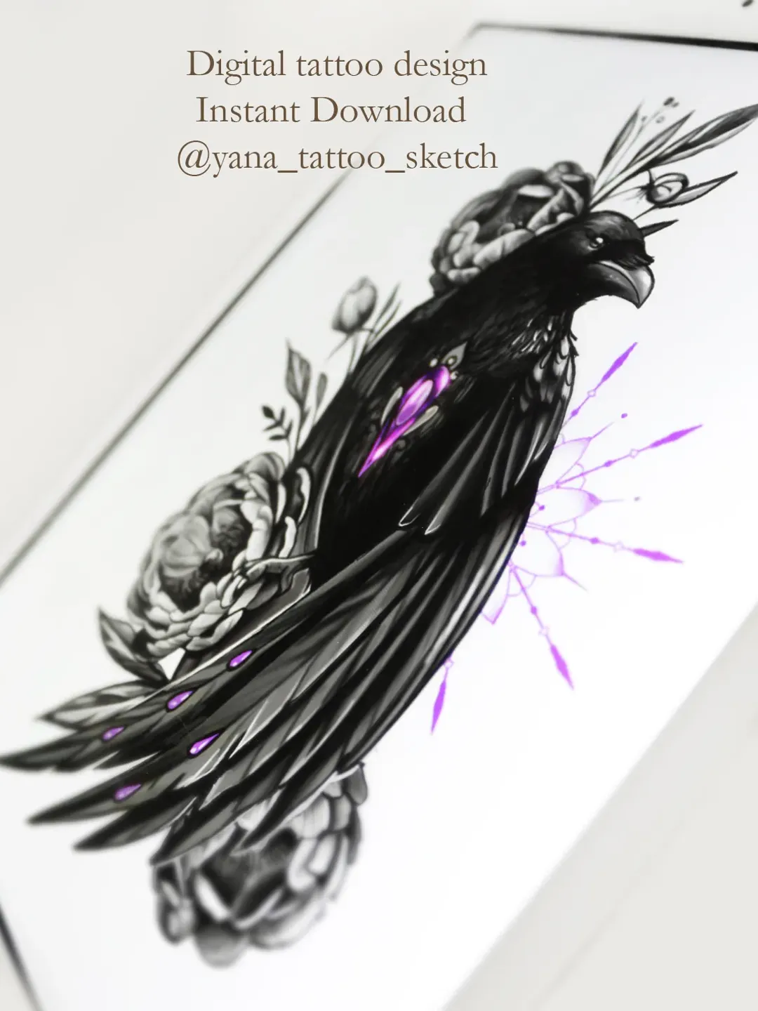 Crow Tattoo Designs Feminine Raven Tattoo Sketch Ideas, Instant ...