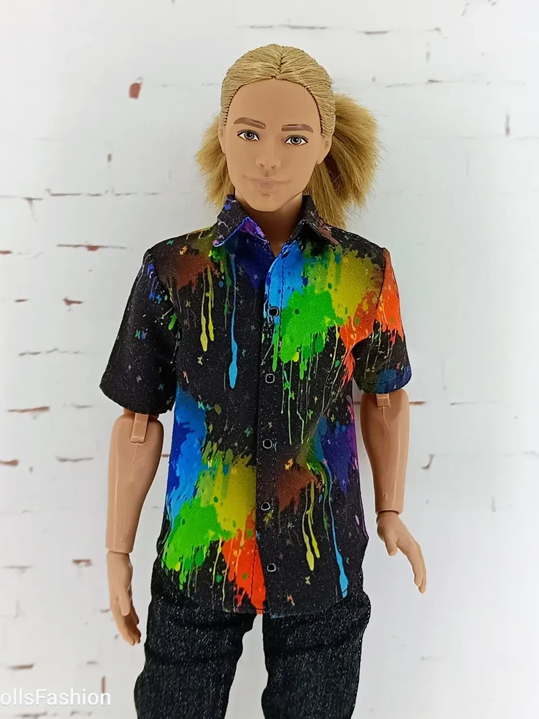 Shirt for Ken doll and other similar dolls (Yellow and blue strokes)