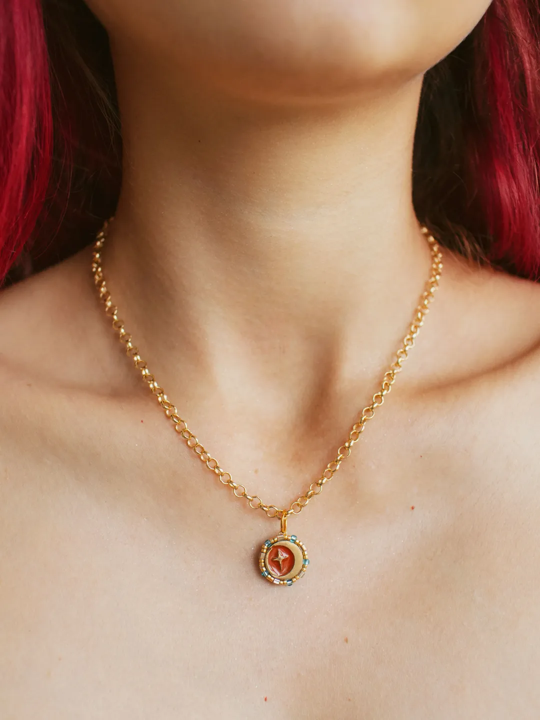 Small pendant necklace When The Sun Meets The Moon on a thick chain ...