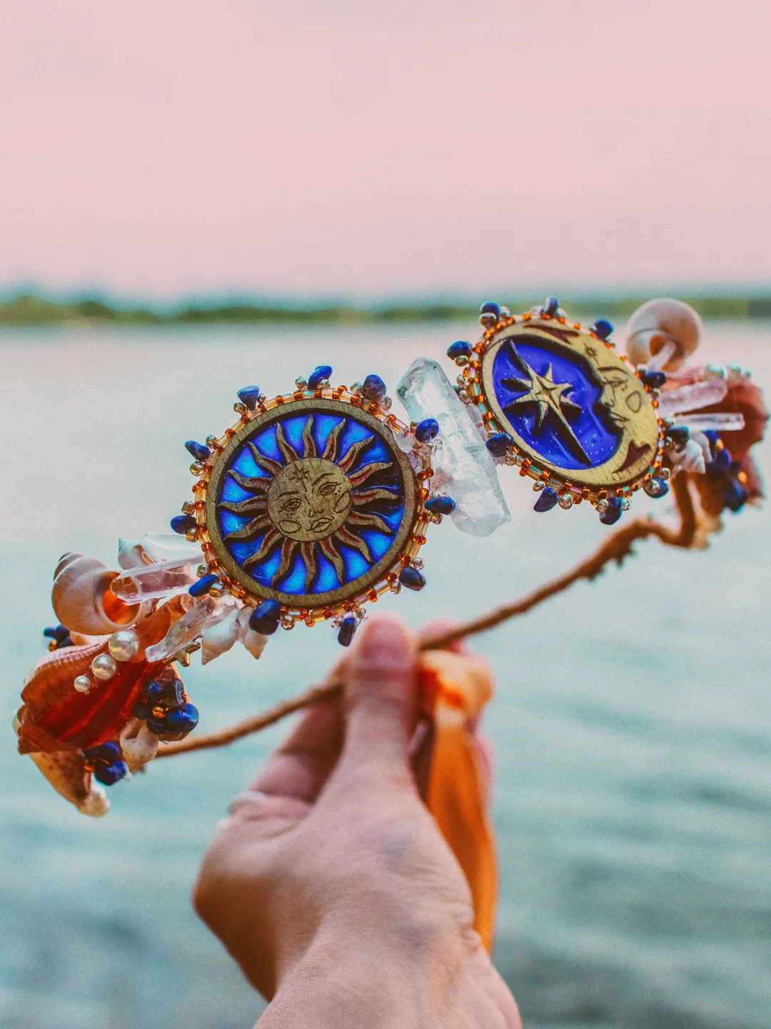 Midnight Sun Mermaid Crown - Bohemian festival tiara with shells and ...