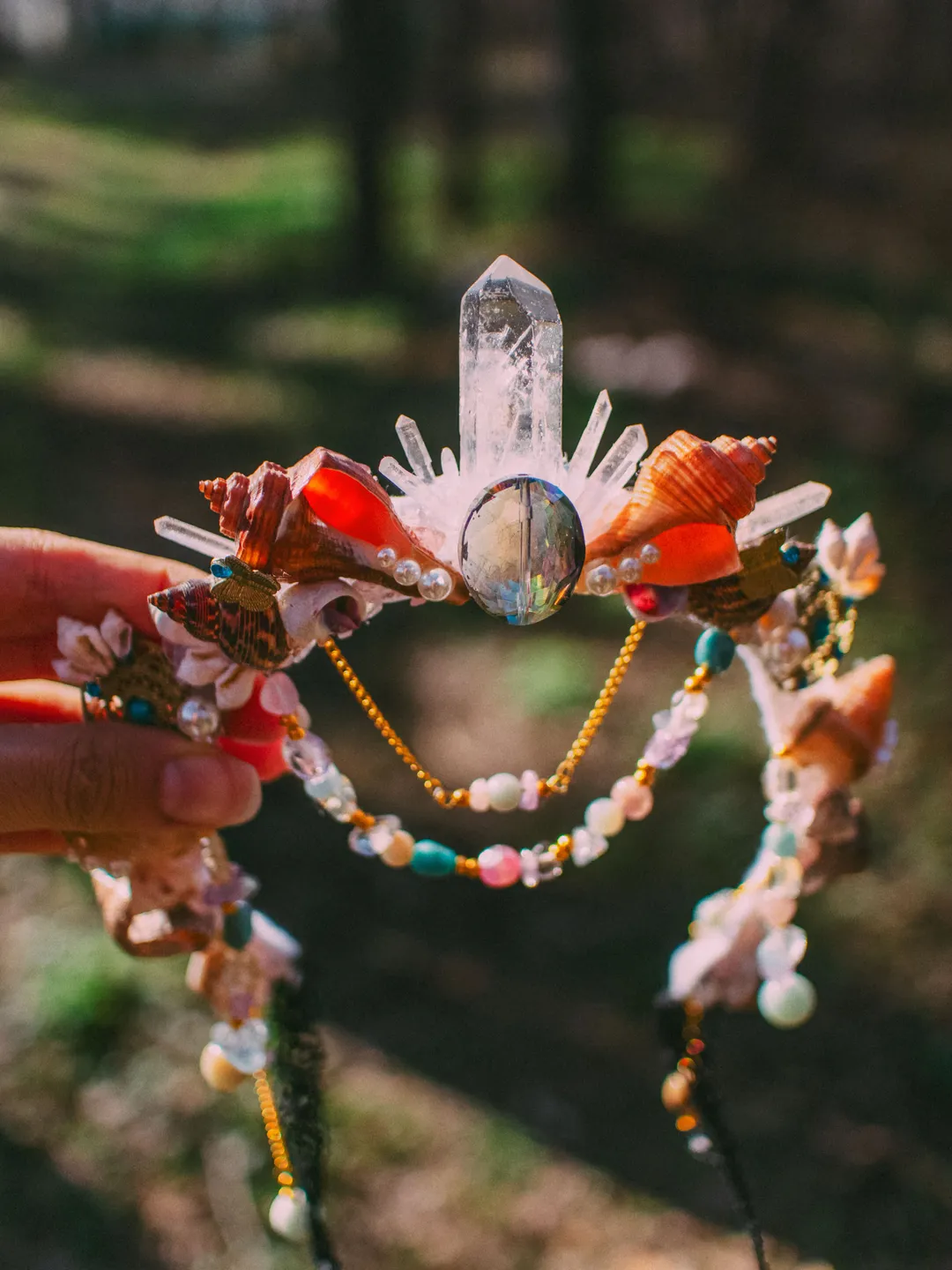 Mermaid Crown "Breathe" made with shells, crystals and upcycled jewelry ...