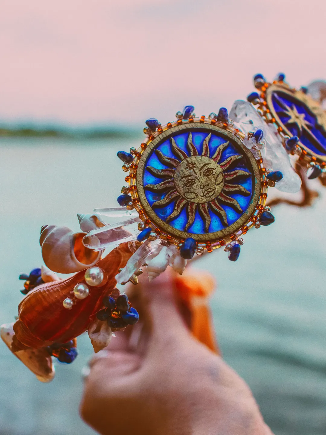 Midnight Sun Mermaid Crown - Bohemian festival tiara with shells and ...