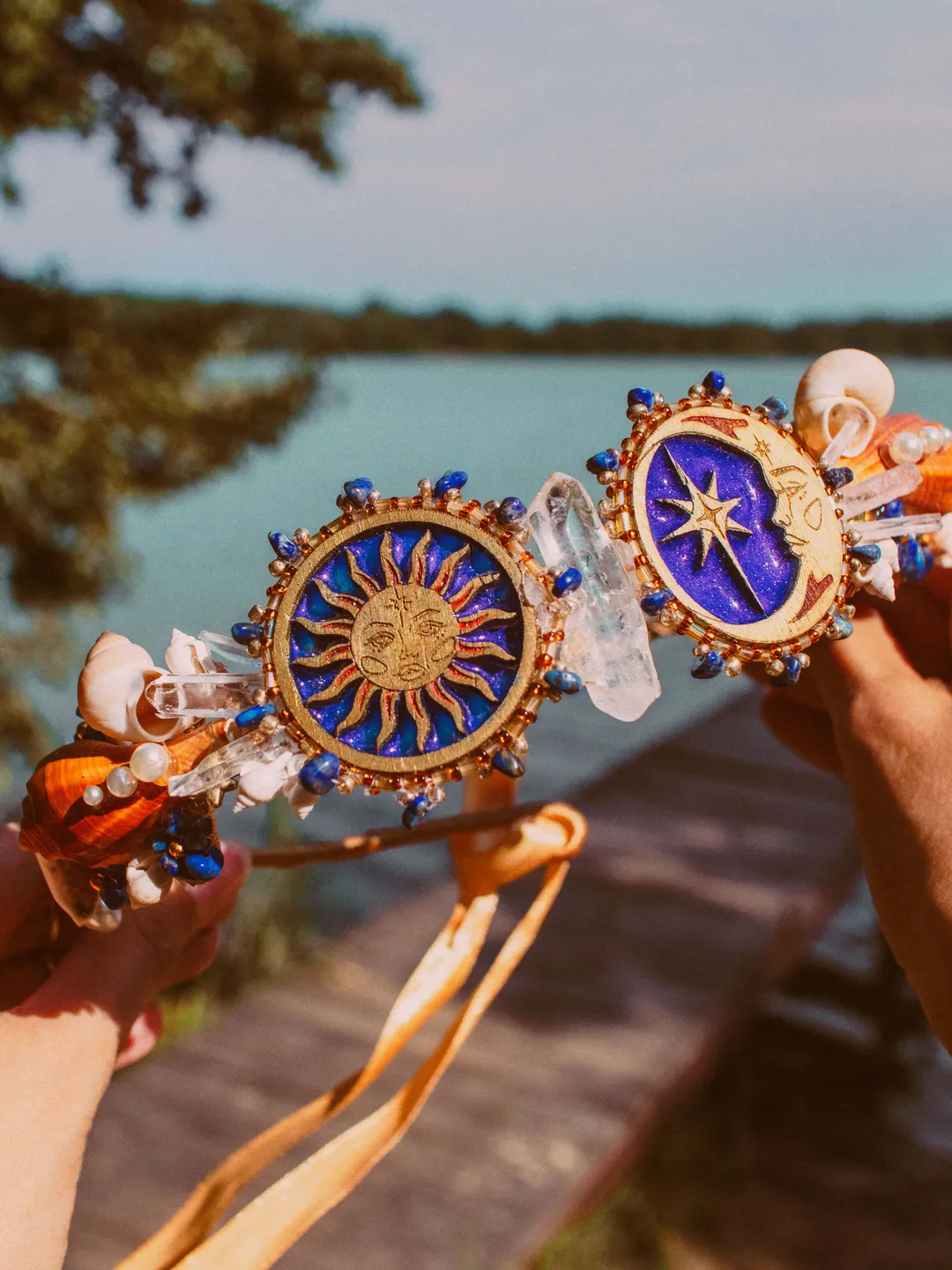 Midnight Sun Mermaid Crown - Bohemian festival tiara with shells and ...