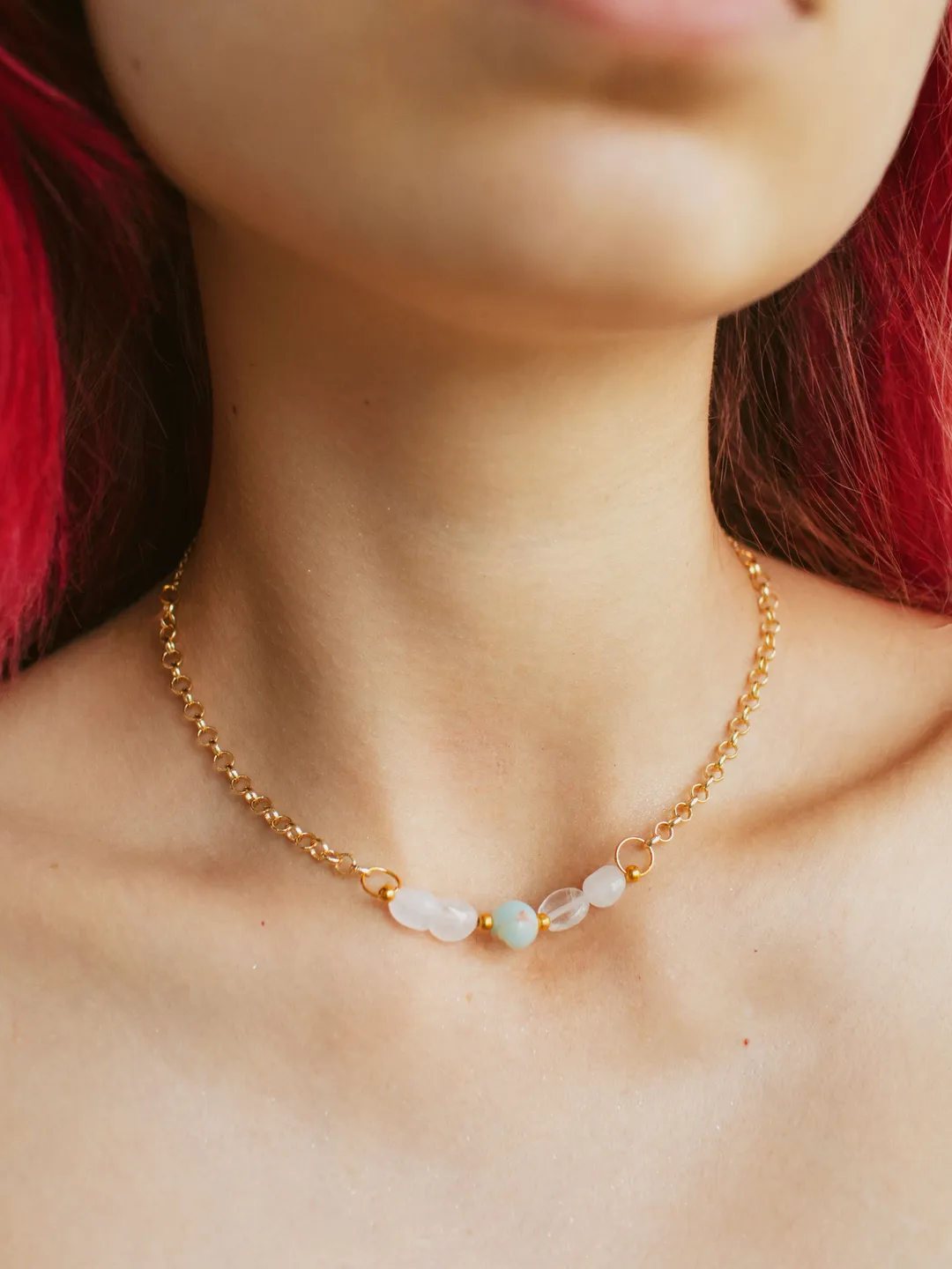 Crystal necklace When The Sun Meets The Moon with quartz and blue ...