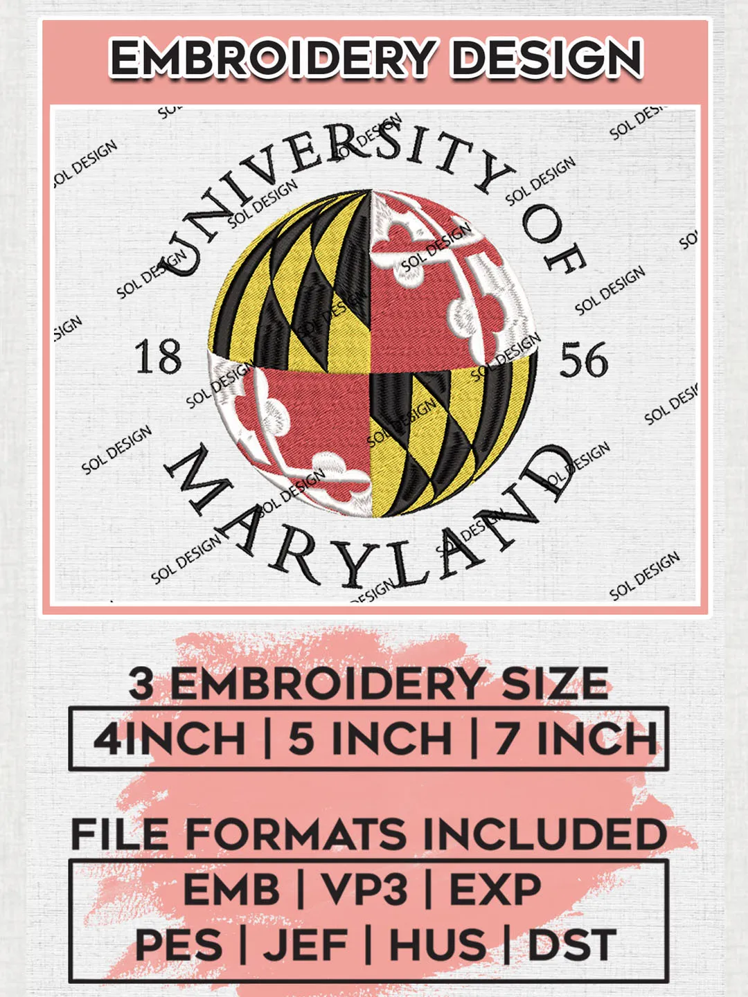 NCAA Maryland Uni.versity Est Team Logo Embroidery Design Files, NCAA ...