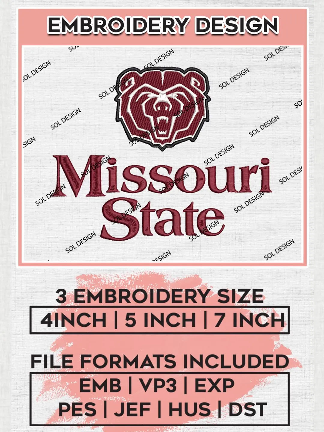 NCAA Missouri State Bears Logo Machine Embroidery Design, NCAA Bears ...