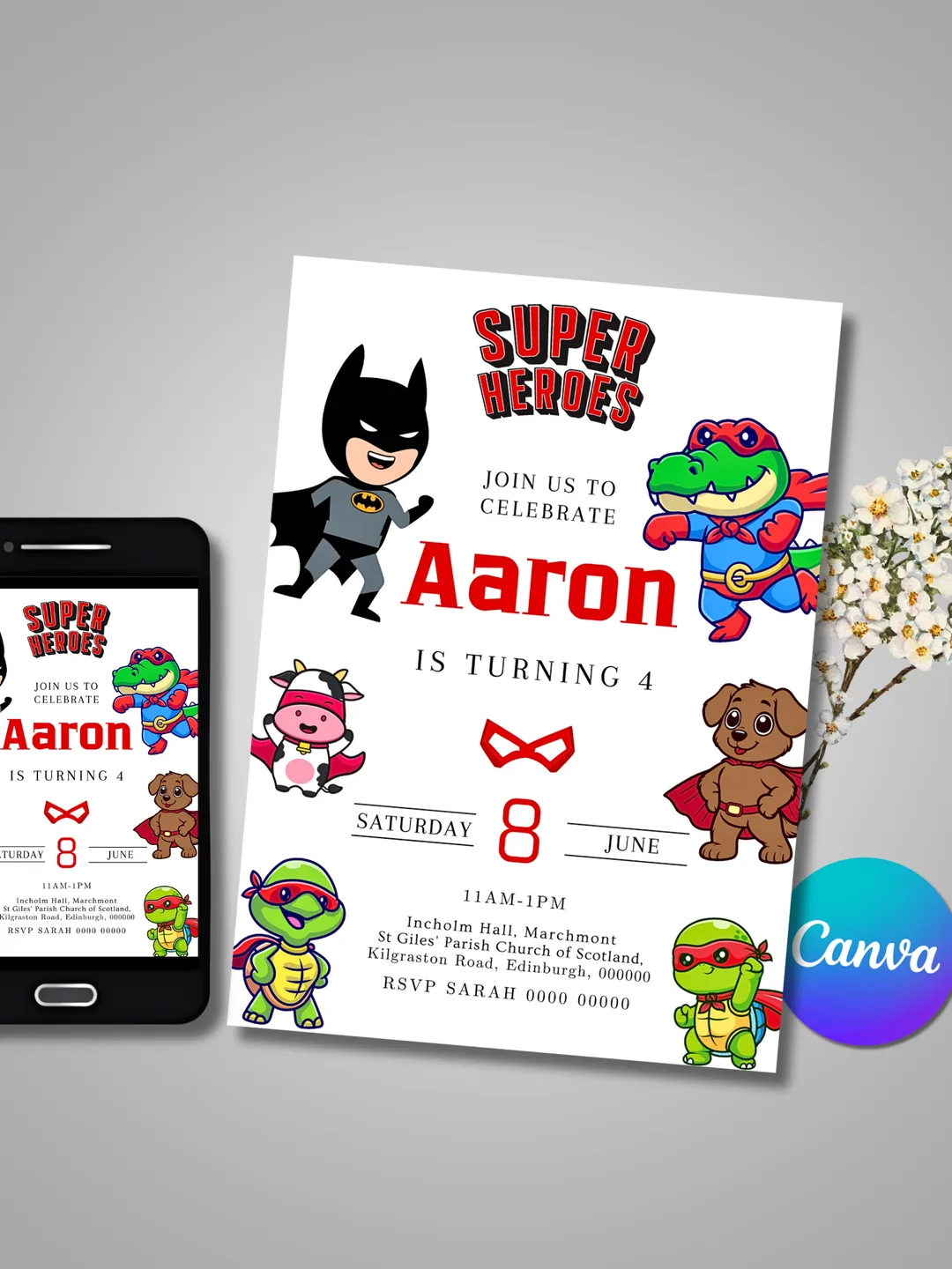 Editable Superheroes Birthday Invitation, Superhero Birthday Invite ...