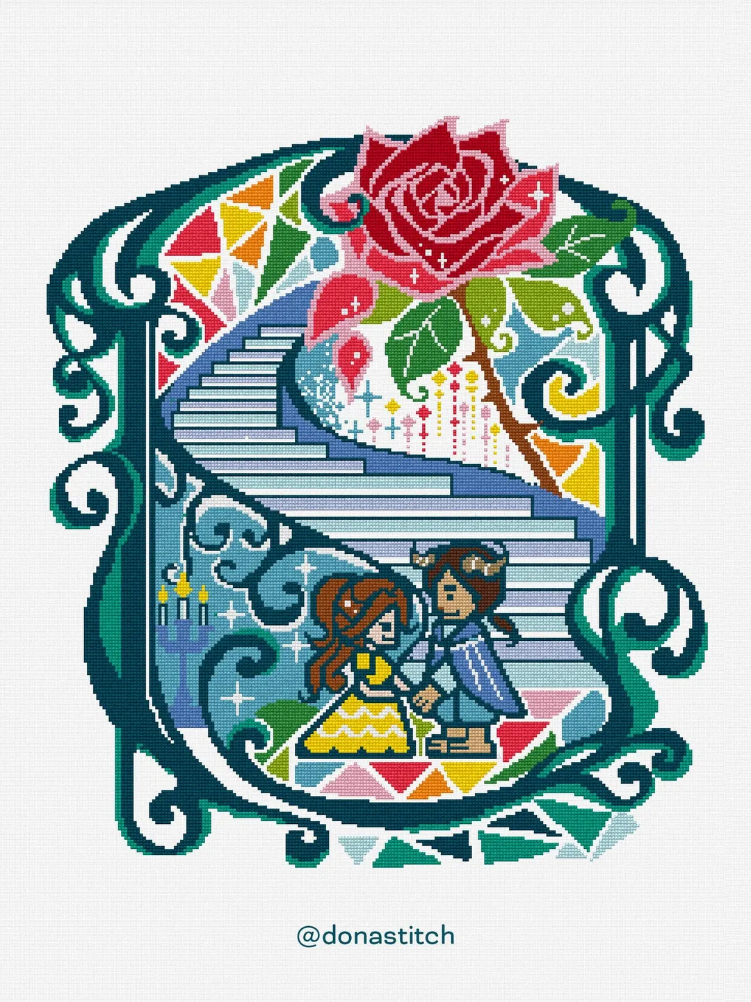 Beauty and the Beast Cross Stitch Needlepoint Pattern : Belle Princess ...