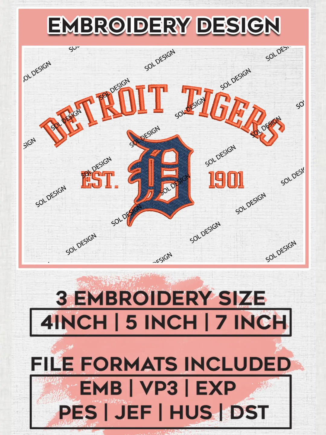 MLB Detroit Tigers Team Est Logo Embroidery Design, MLB Team Embroidery ...