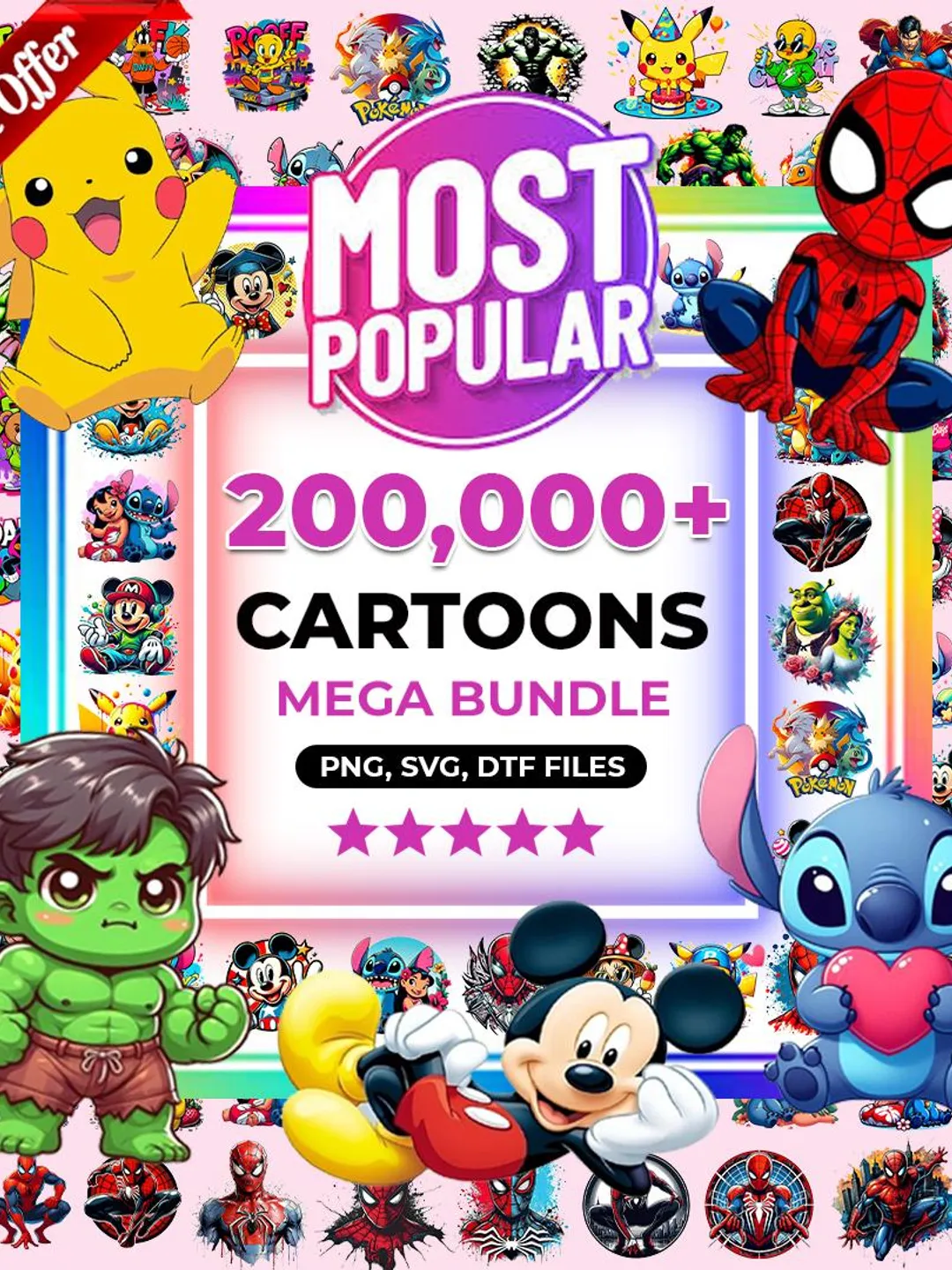 200000+ Funny Cartoon Mega Bundle, Cartoon Characters, Sublimation ...