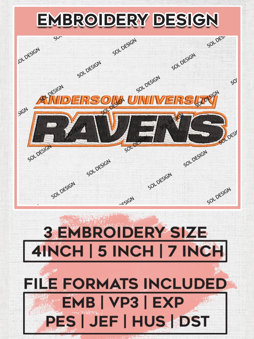 NCAA Anderson Uni.versity Ravens Team Logo Embroidery Design Files ...