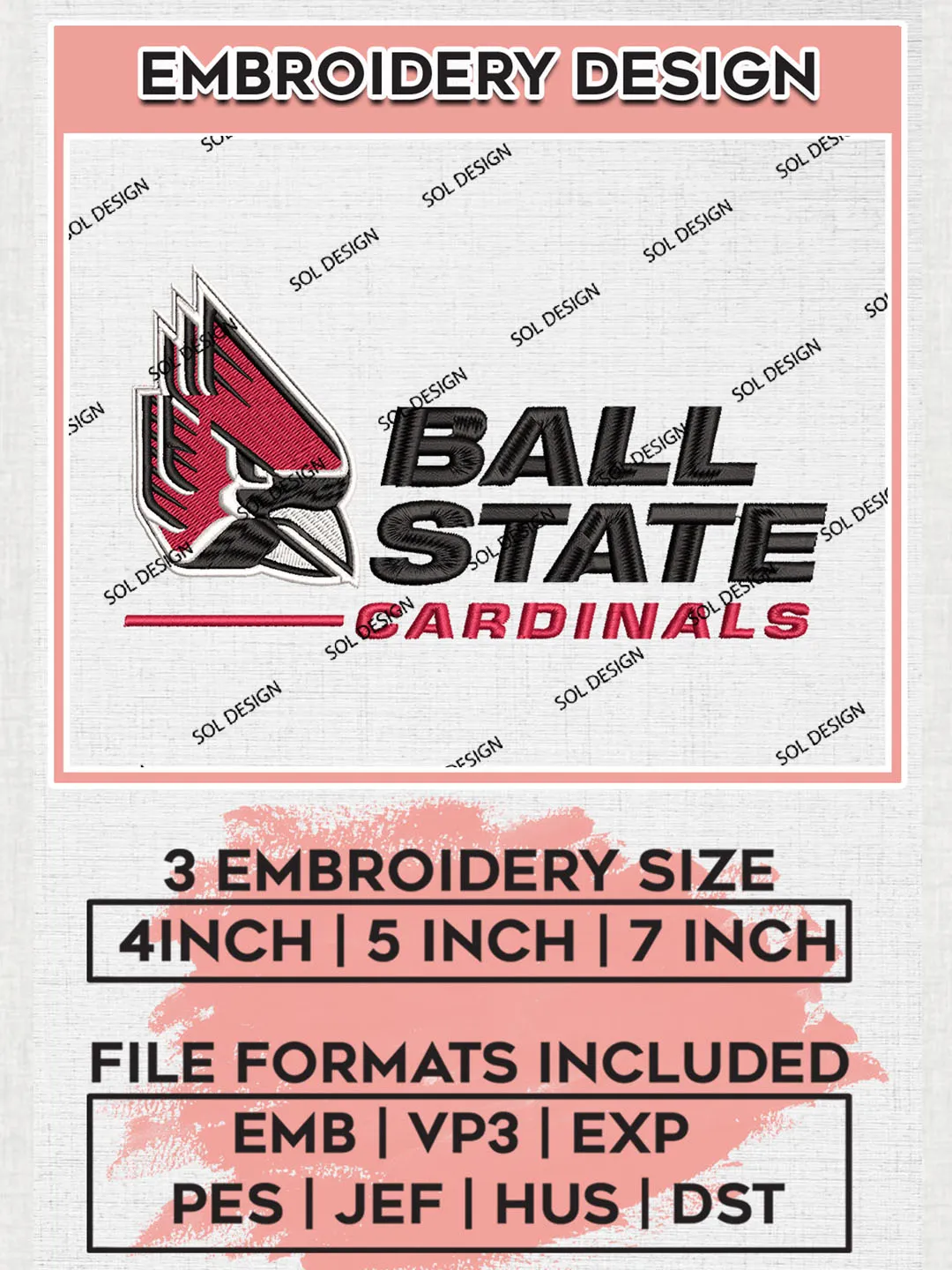Ball State Cardinals Team Logo embroidery designs, NCAA Ball State ...