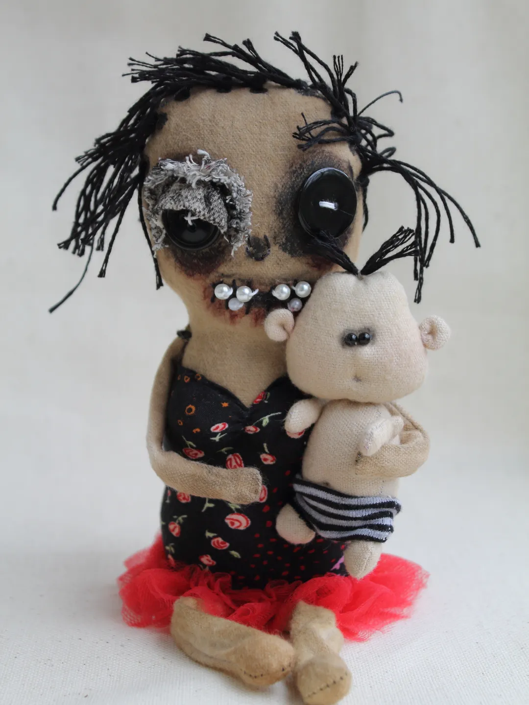 Halloween home decor . Primitive dolls mother and creepy cute child are ...