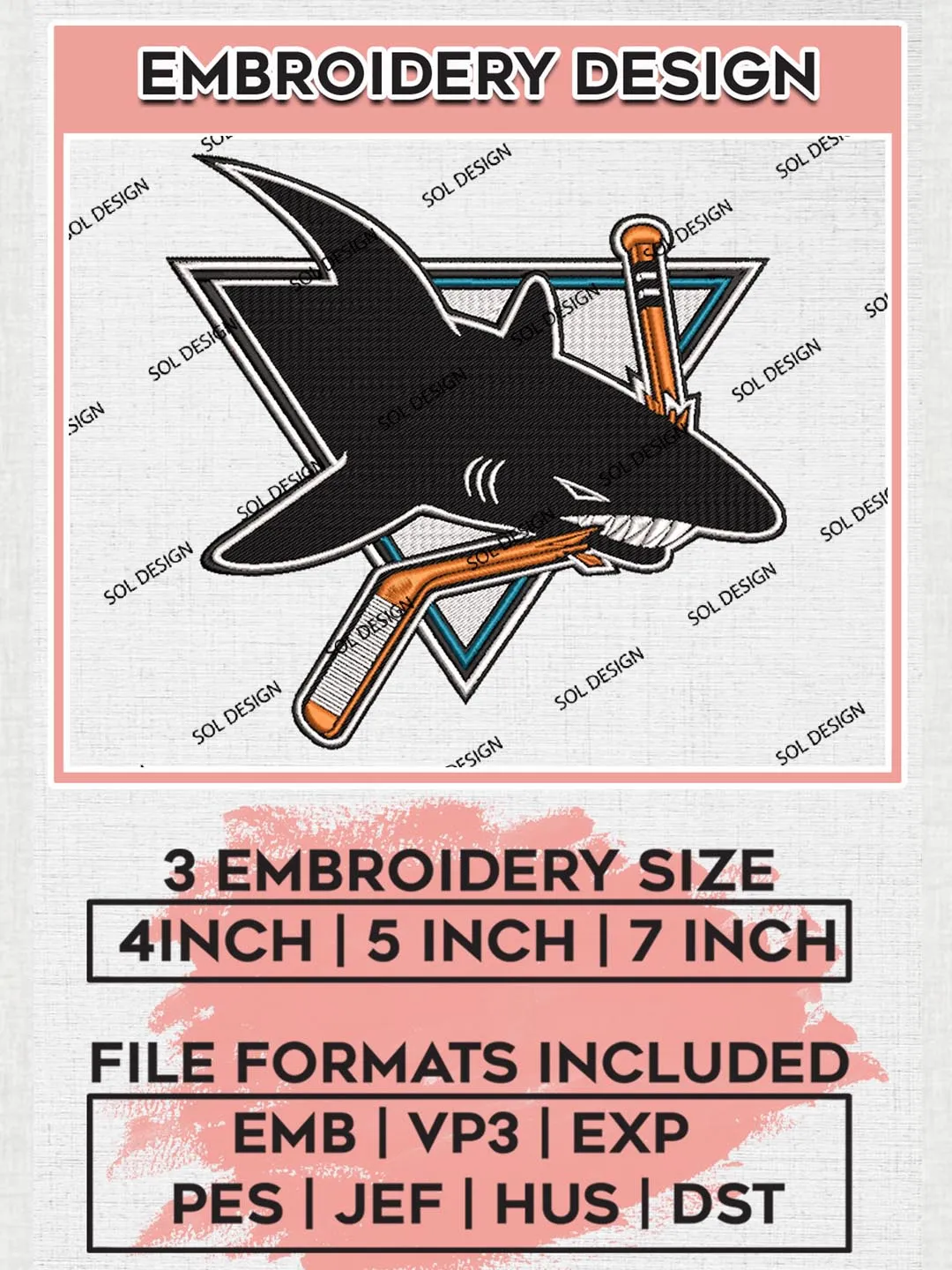 San Jose Sharks Logo Embroidery Designs, NHL San Jose Sharks Team Logo ...
