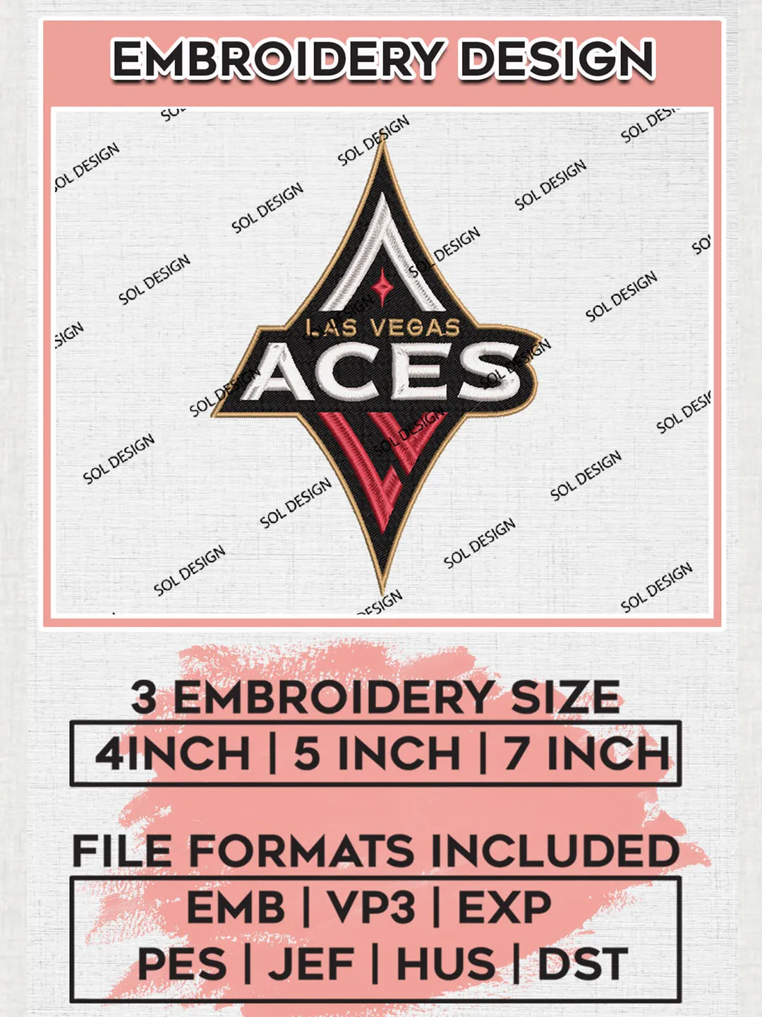 WNBA Las Vegas Aces Embroidery Designs, WNBA Las Vegas Aces Team Logo ...