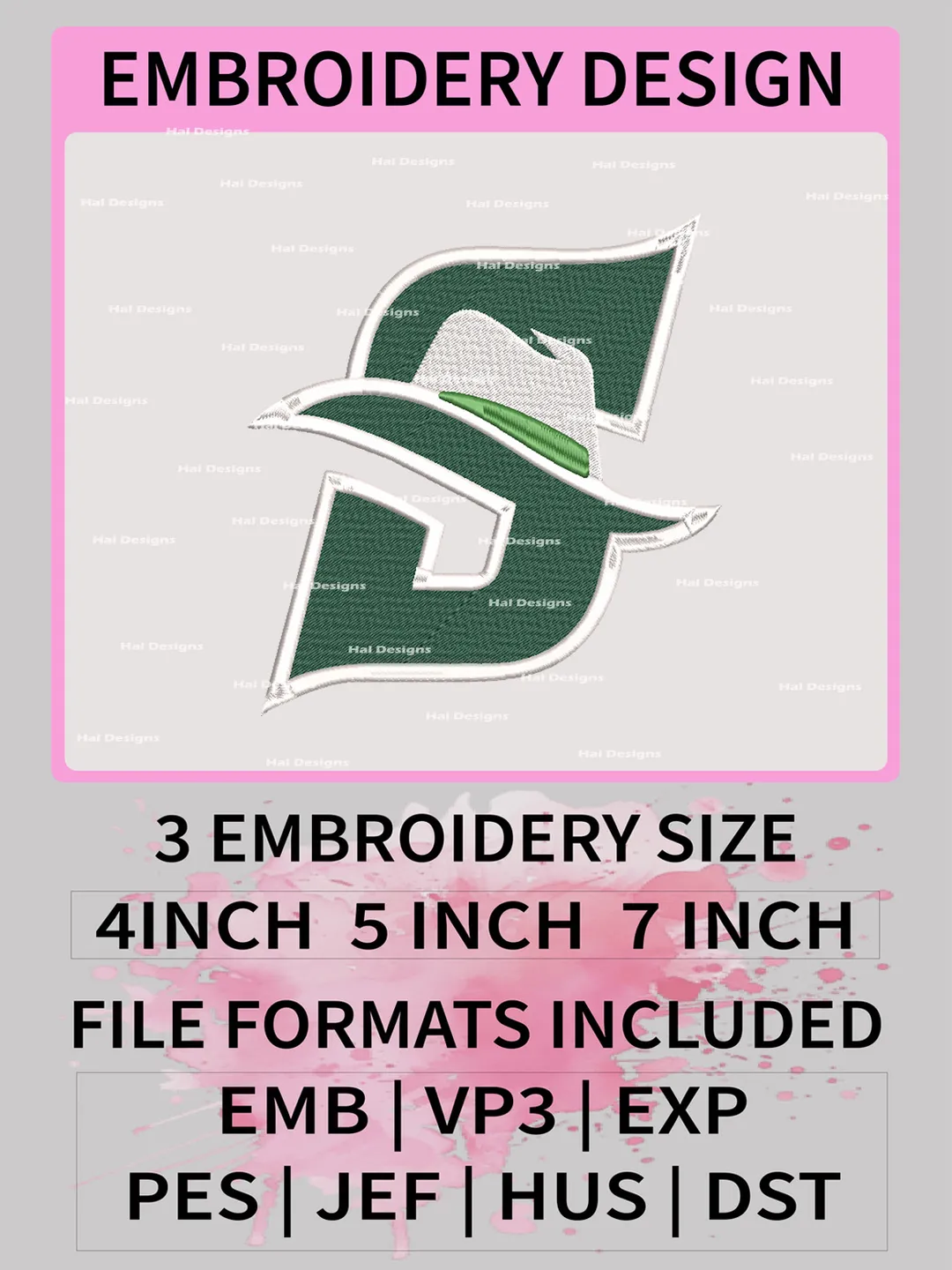 NCAA Stetson Hatters Embroidery File, 3 Sizes, 6 Formats, NCAA Machine ...