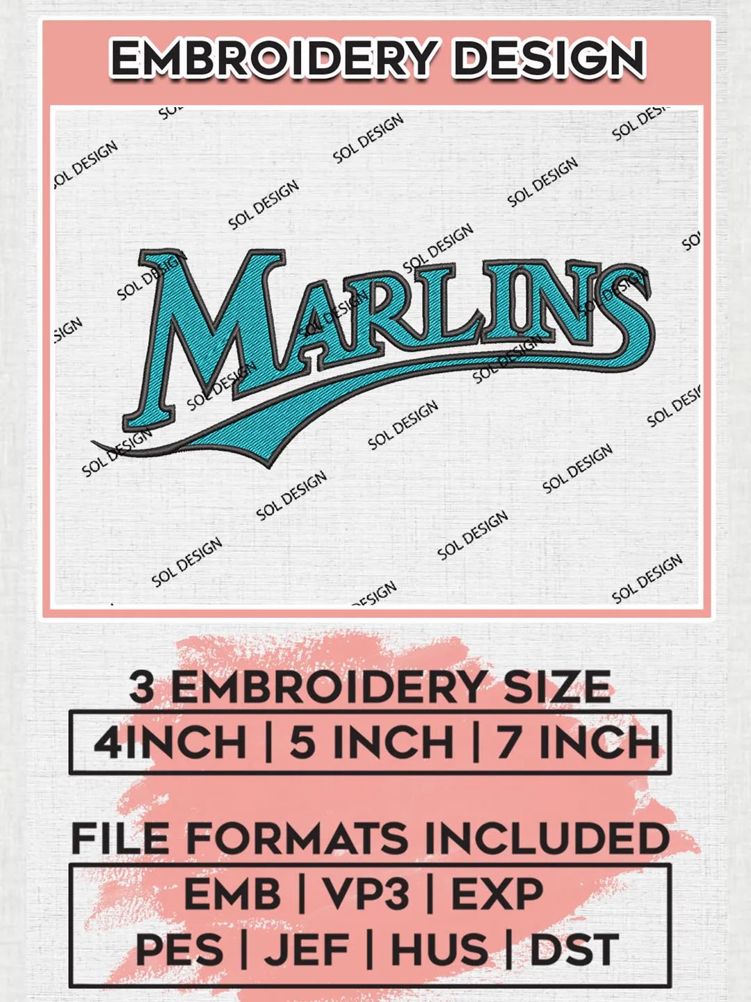 MLB Marlins Wordmark Logo Embroidery Files, MLB Miami Marlins Team ...