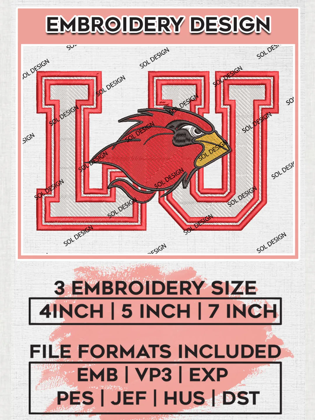 NCAA LU Cardinals Team Mascot Logo Embroidery Design Files, NCAA Lamar ...