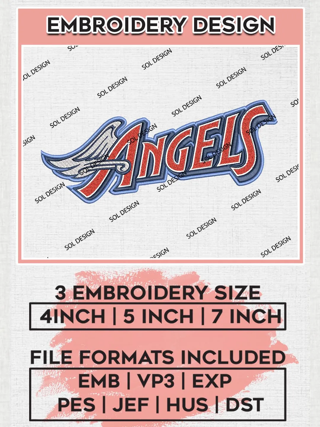 MLB Angels Wordmark Logo Embroidery Files, MLB Los Angeles Angels Team ...